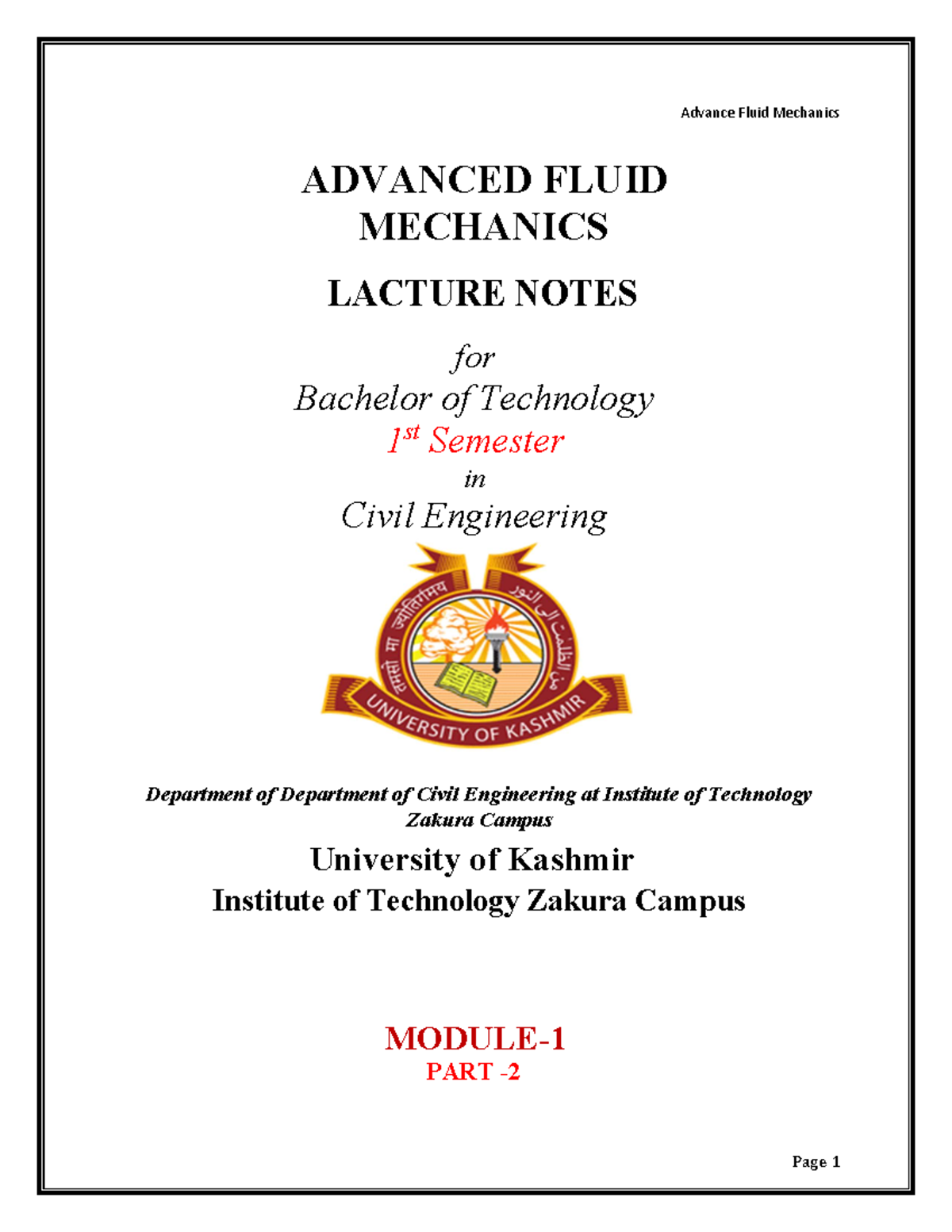 Advance Fluid Mechanics Module 1 PART 2 Fluid Kinematics - ADVANCED FLUID MECHANICS LACTURE ...