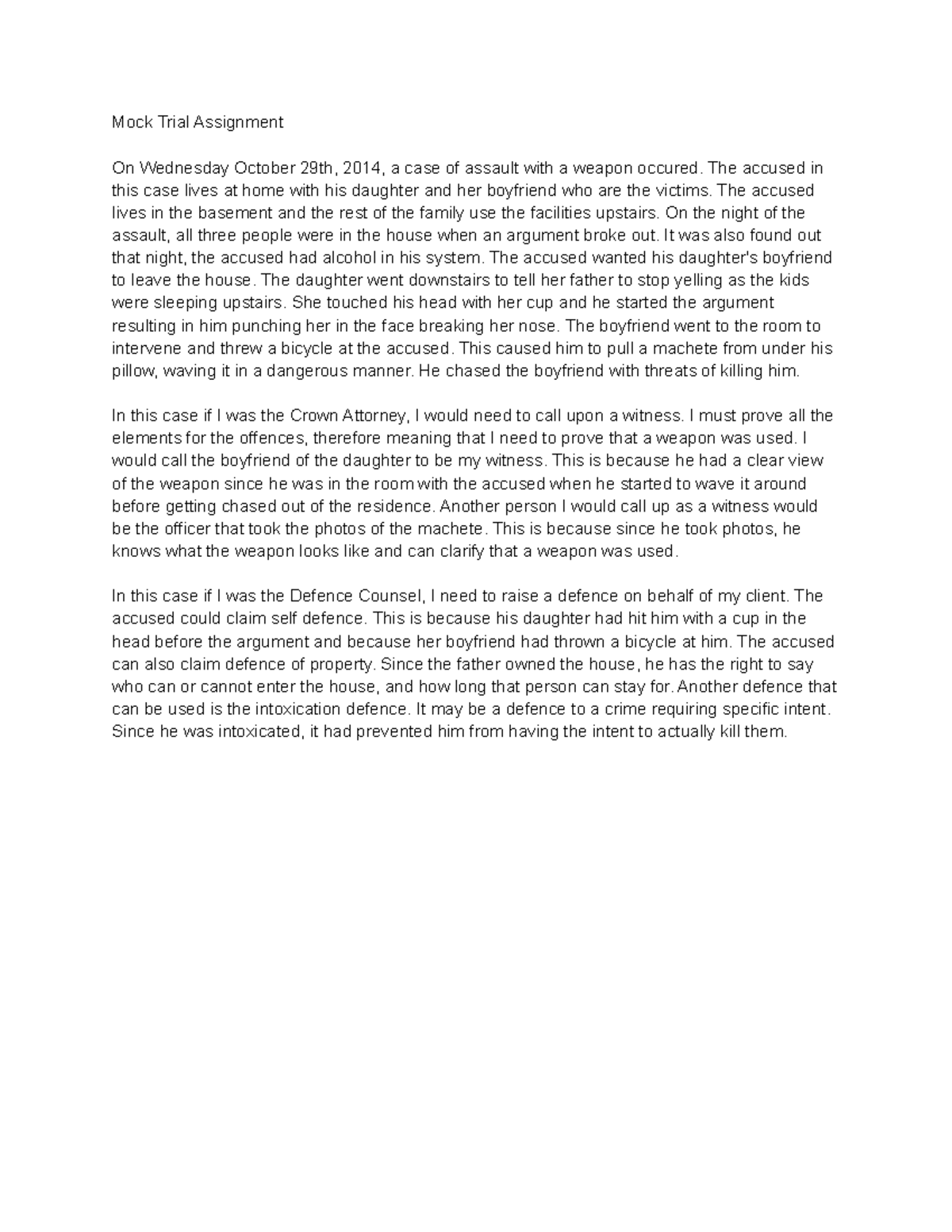 Mock Trial Assignment (2) - Mock Trial Assignment On Wednesday October ...