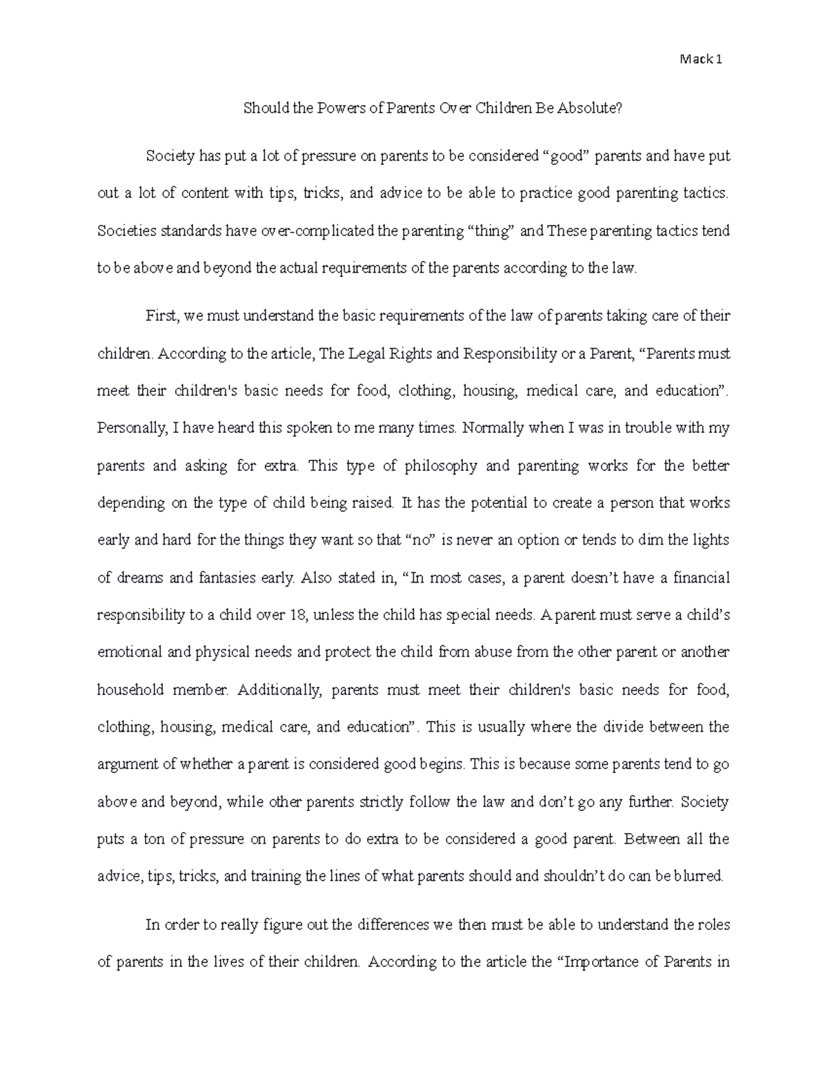 Should Parents Have Absolute Power Over Children - Should the Powers of ...