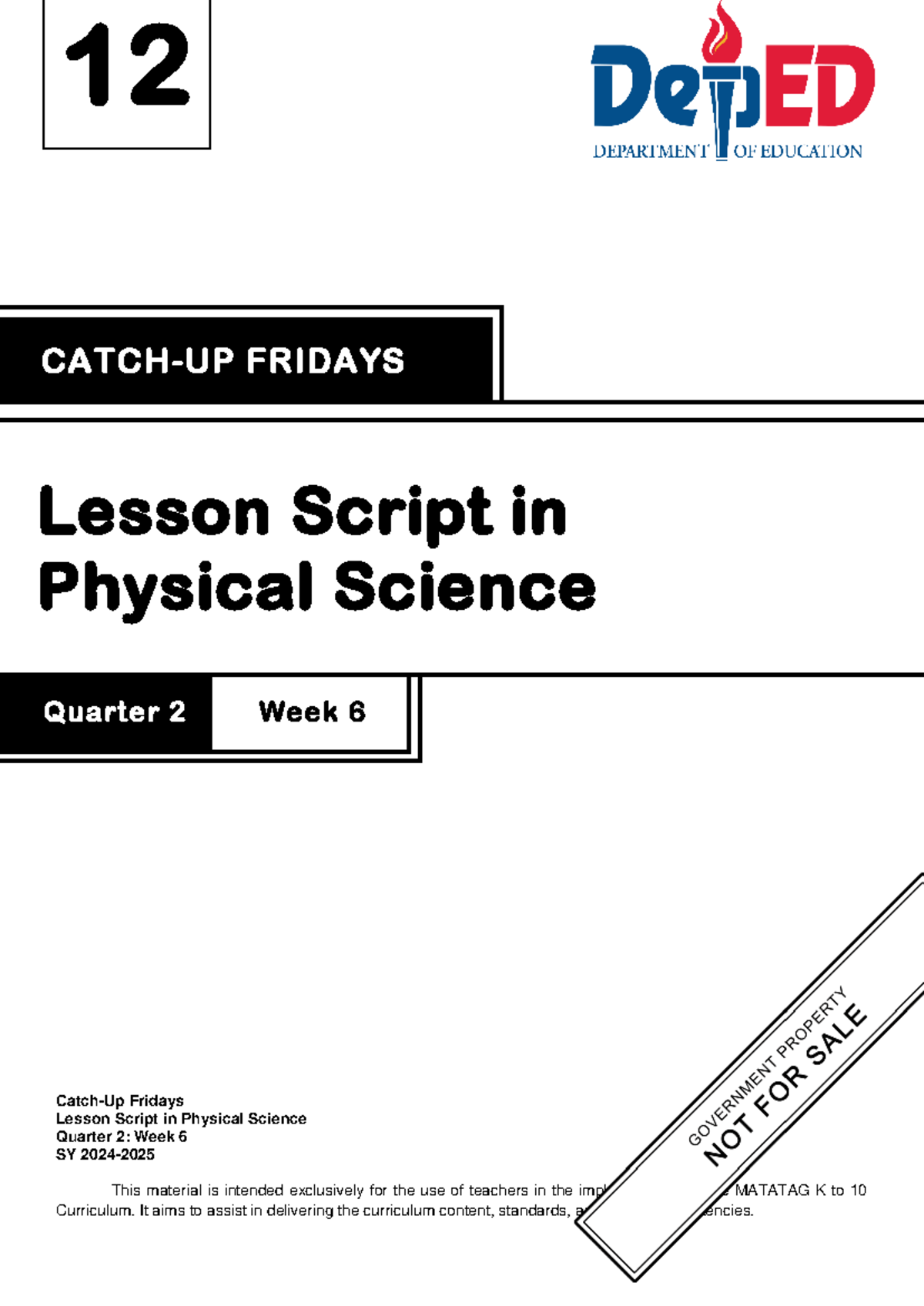 CUF Q2W6 - CUF Science 7 - Catch-Up Fridays Lesson Script in Physical Science Quarter 2: Week 6 ...