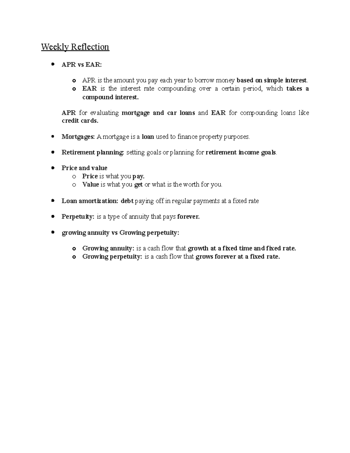 Weekly reflections 3 - Weekly Reflection APR vs EAR: o APR is the ...