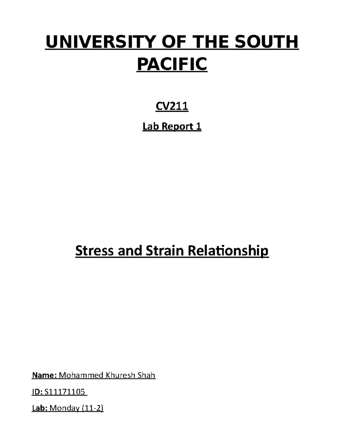 CV211 LAB 1 solid mechanics and material sciemce - UNIVERSITY OF THE ...