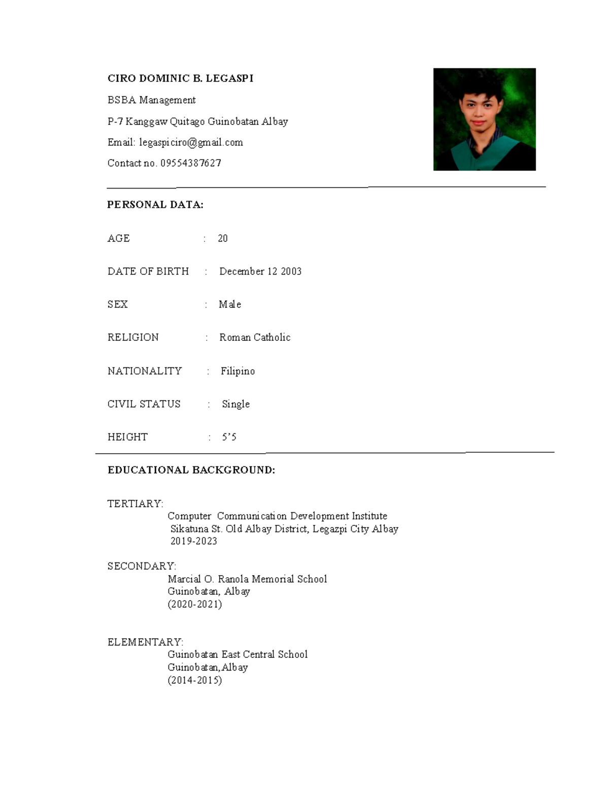 LICO - CIRO DOMINIC B. LEGASPI BSBA Management P-7 Kanggaw Quitago ...