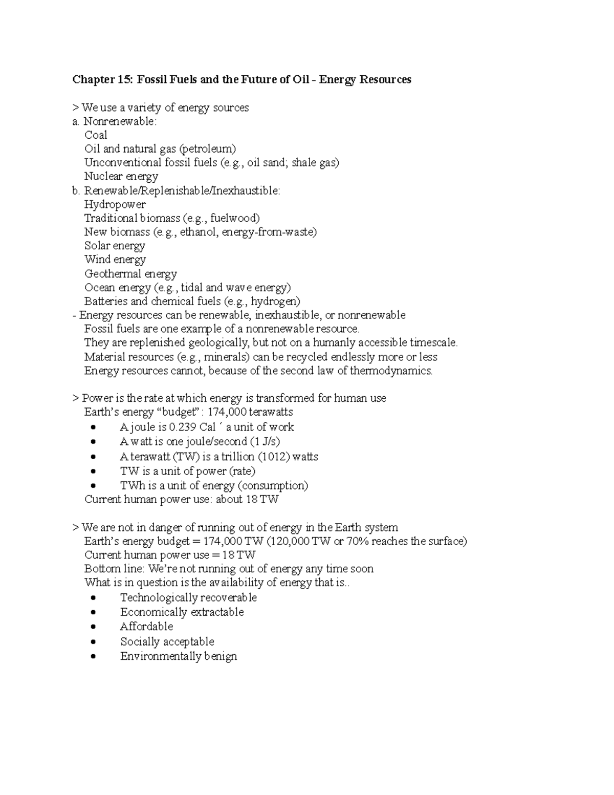 Renewable Resources - Chapter 15: Fossil Fuels and the Future of Oil ...