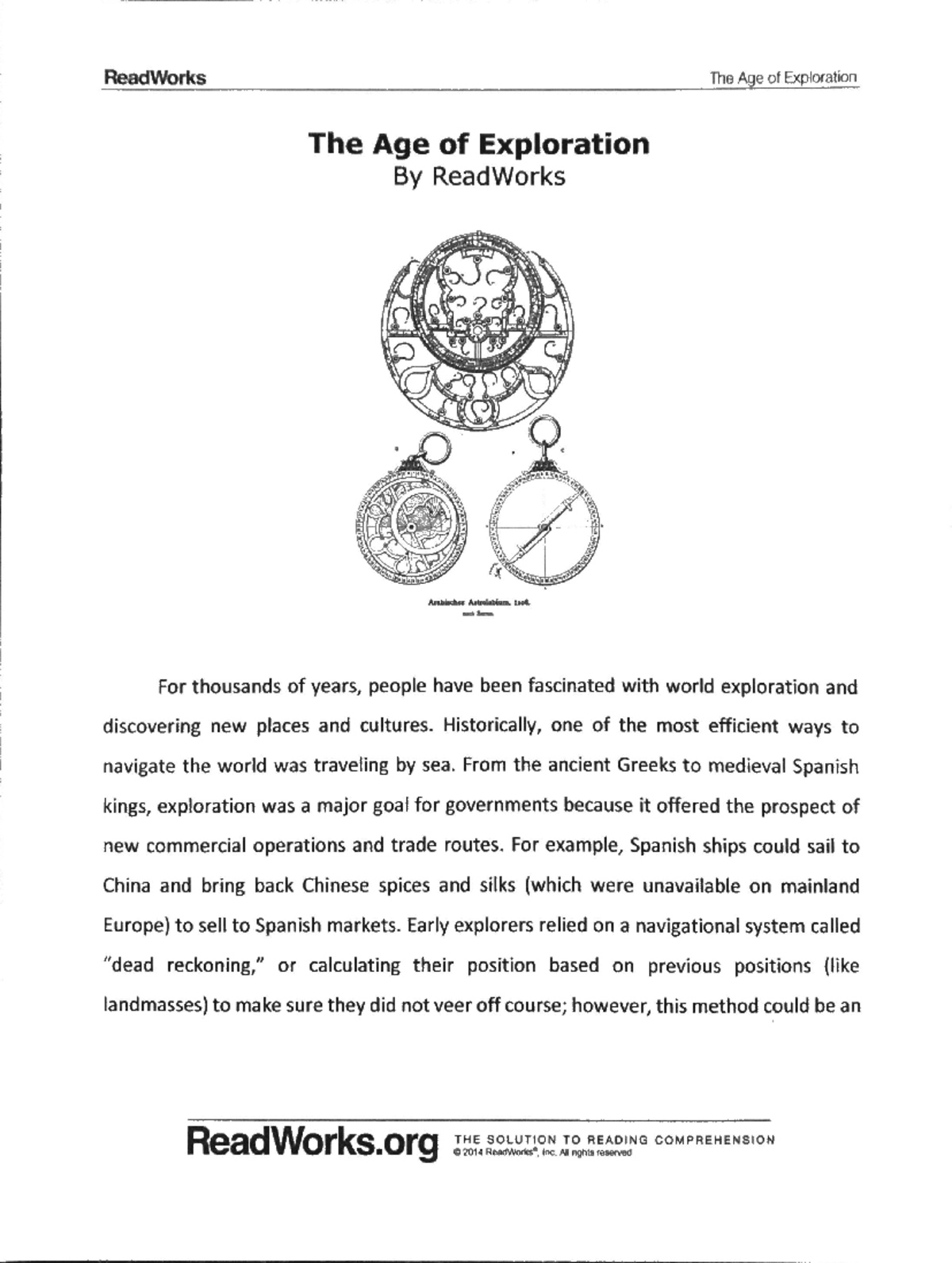 Age of Exploration Reading Selection - ReadWorks The Age of Exploration ...