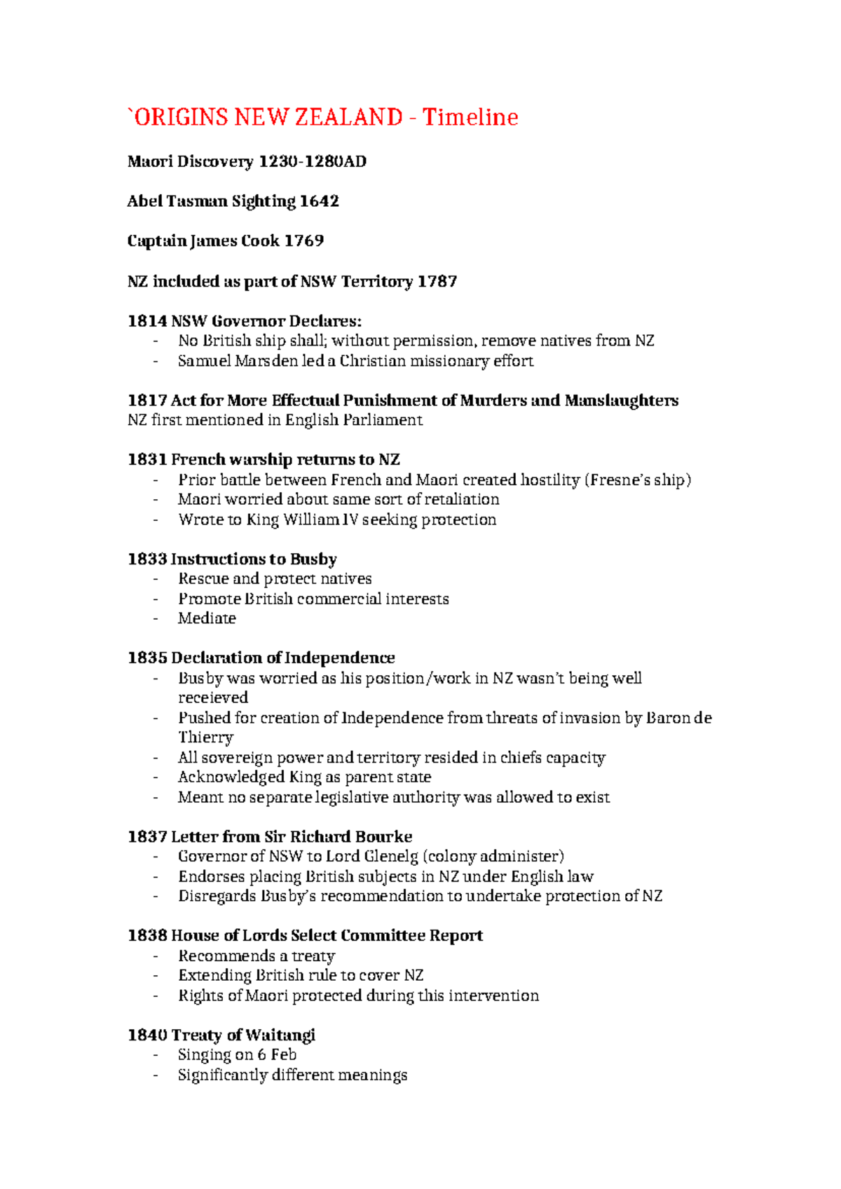 Summary NZ - `ORIGINS NEW ZEALAND - Timeline Maori Discovery 1230 ...