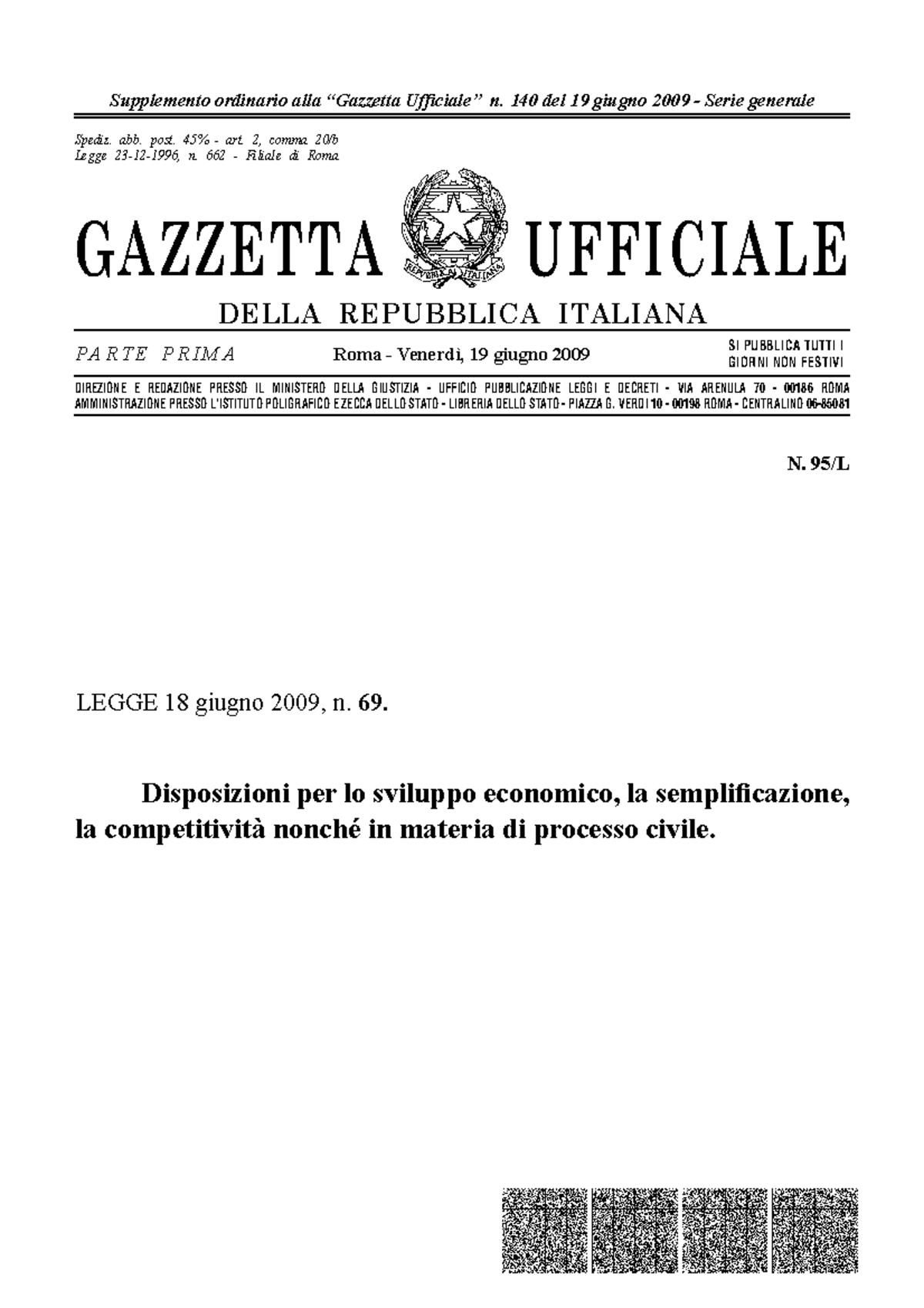 Legge wfwef 69 2009 - GAZZETTA UFFICIALE DELLA REPUBBLICA ITALIANA PA ...