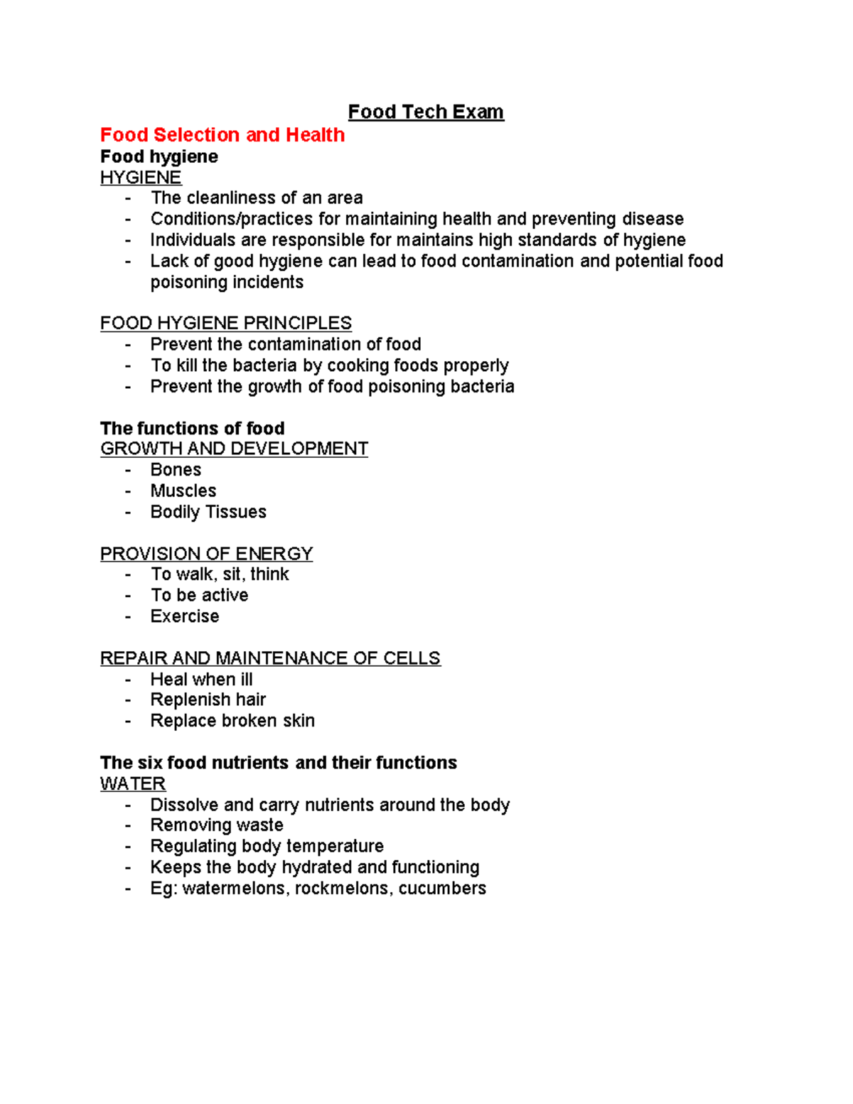 Food Tech Study Notes - Food Tech Exam Food Selection and Health Food ...