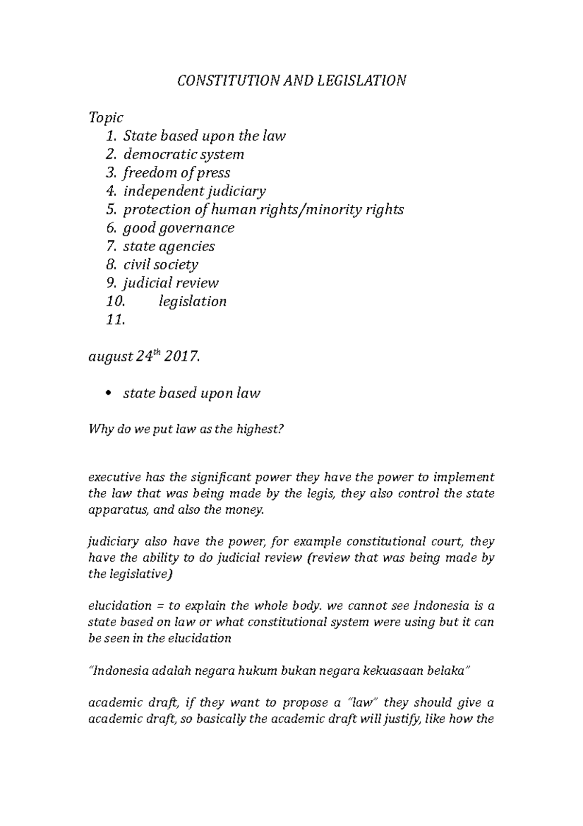 Constitution AND Legislation UAS - CONSTITUTION AND LEGISLATION Topic 1 ...