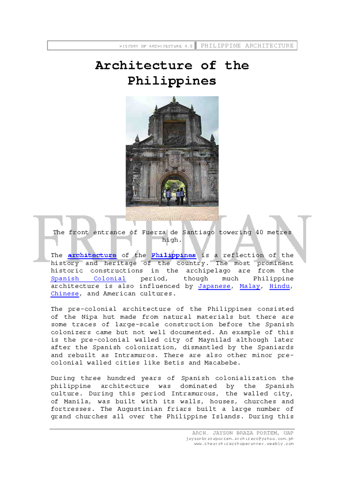 History OF Architecture 4 0 Philippine A - ARCH. JAYSON BRAZA PORTEM ...