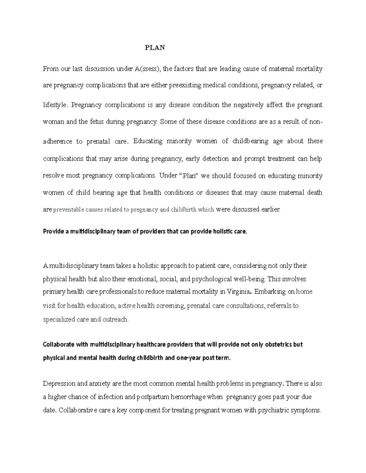 PLAN - mapit - PLAN From our last discussion under A(ssess), the ...