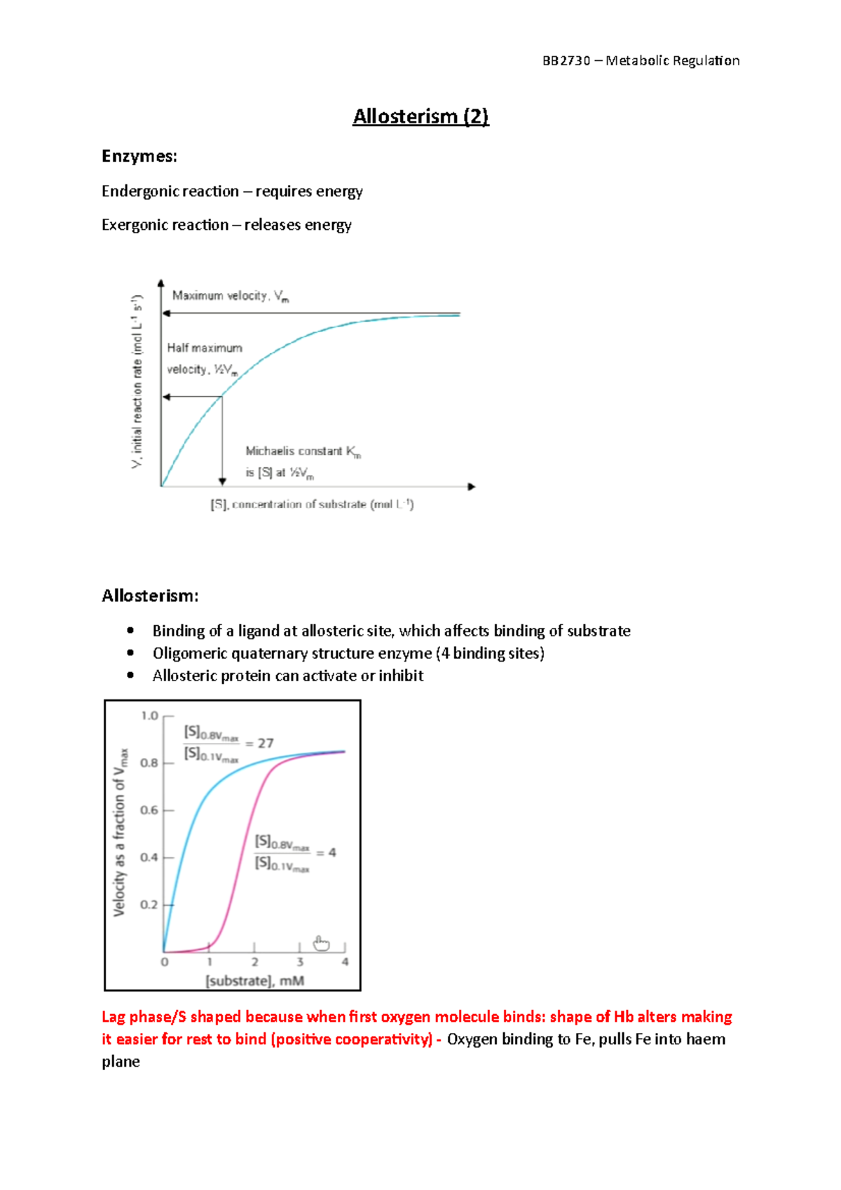 Allosterism - Lecture notes 2 - BB2730 – Metabolic Regulation ...