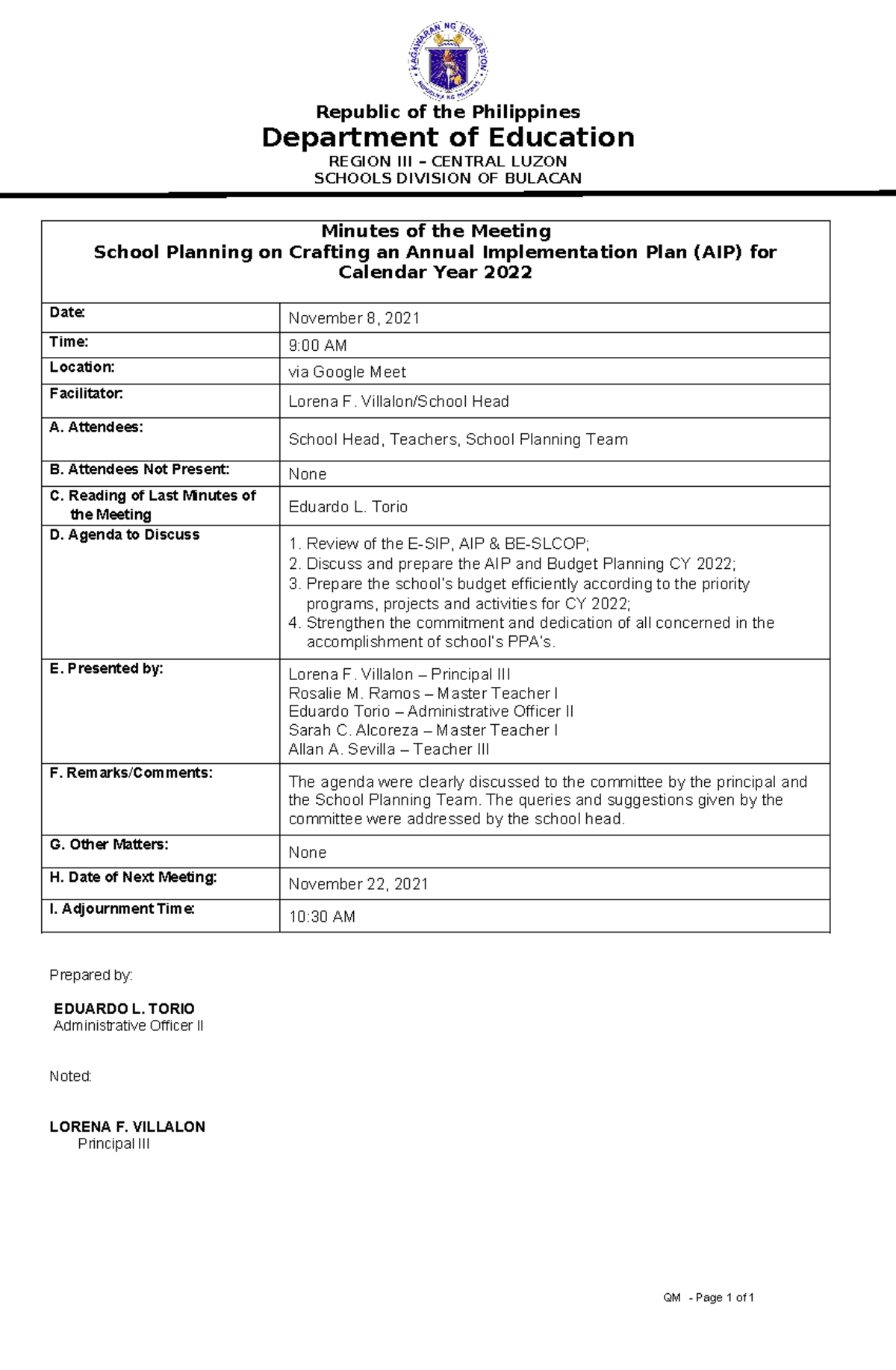 Minutes of the Meeting AIP Planning - Republic of the Philippines ...