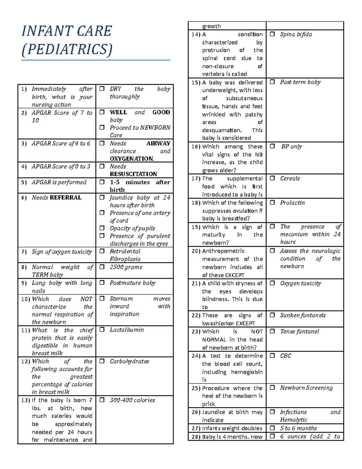 Infant-CARE- Pediatrics - INFANT CARE (PEDIATRICS) Immediately after ...