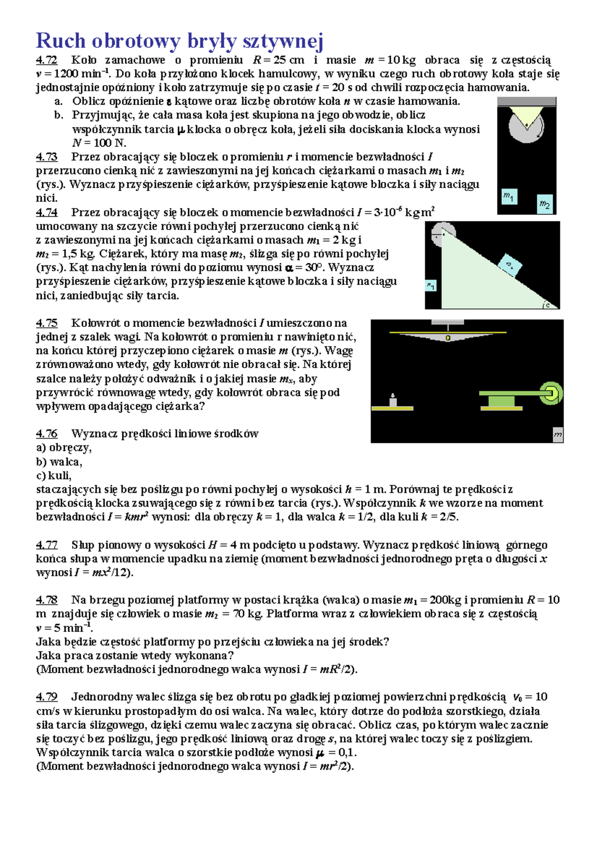 Bryla sztywna - lista zadań - Ruch obrotowy bryły sztywnej 4 Koło ...