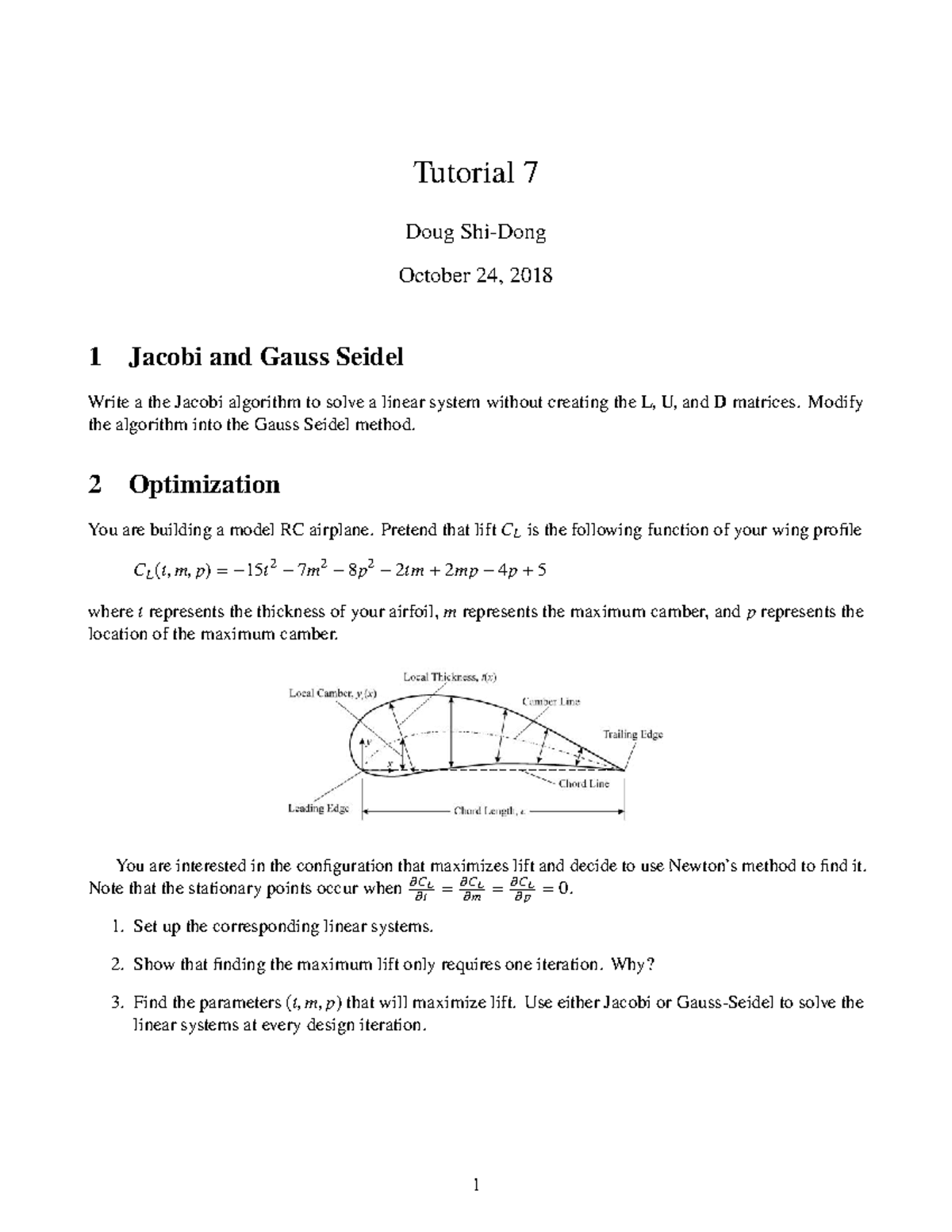 F18MECH309 T7 - tutorial 7 - Tutorial 7 Doug Shi-Dong October 24, 2018 ...