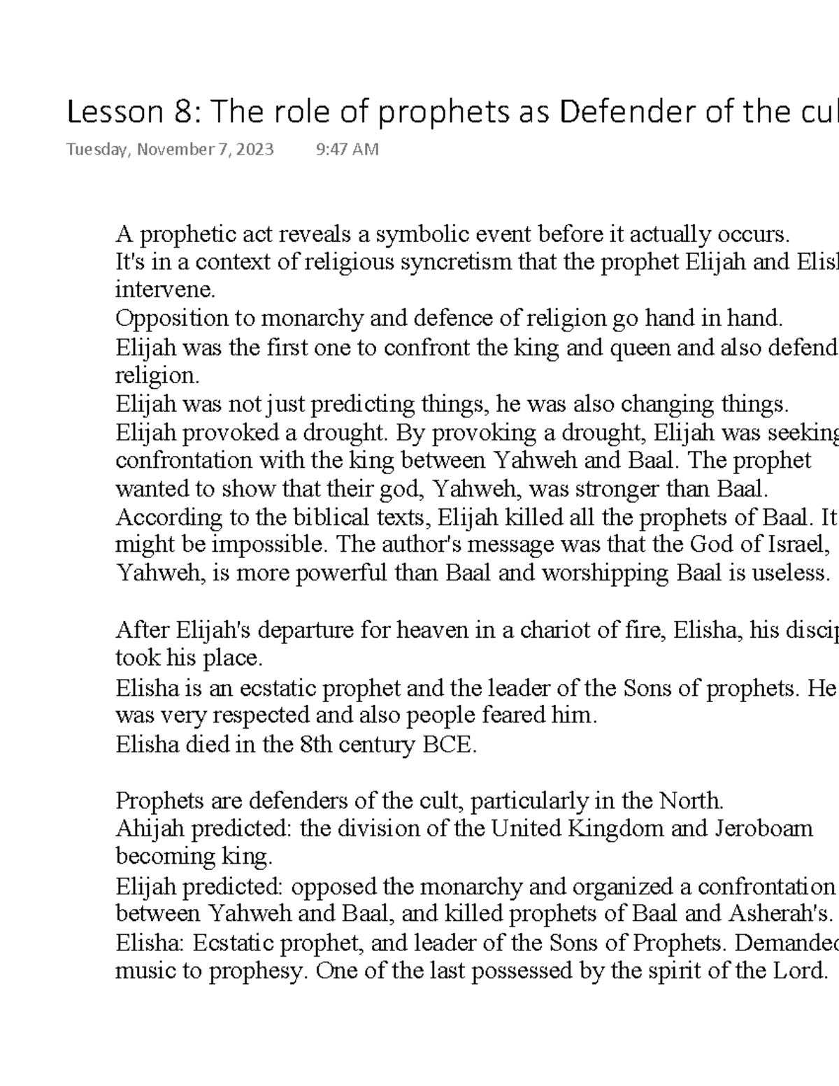 Lesson 8 The role of prophets as Defender of the cult - A prophetic act ...