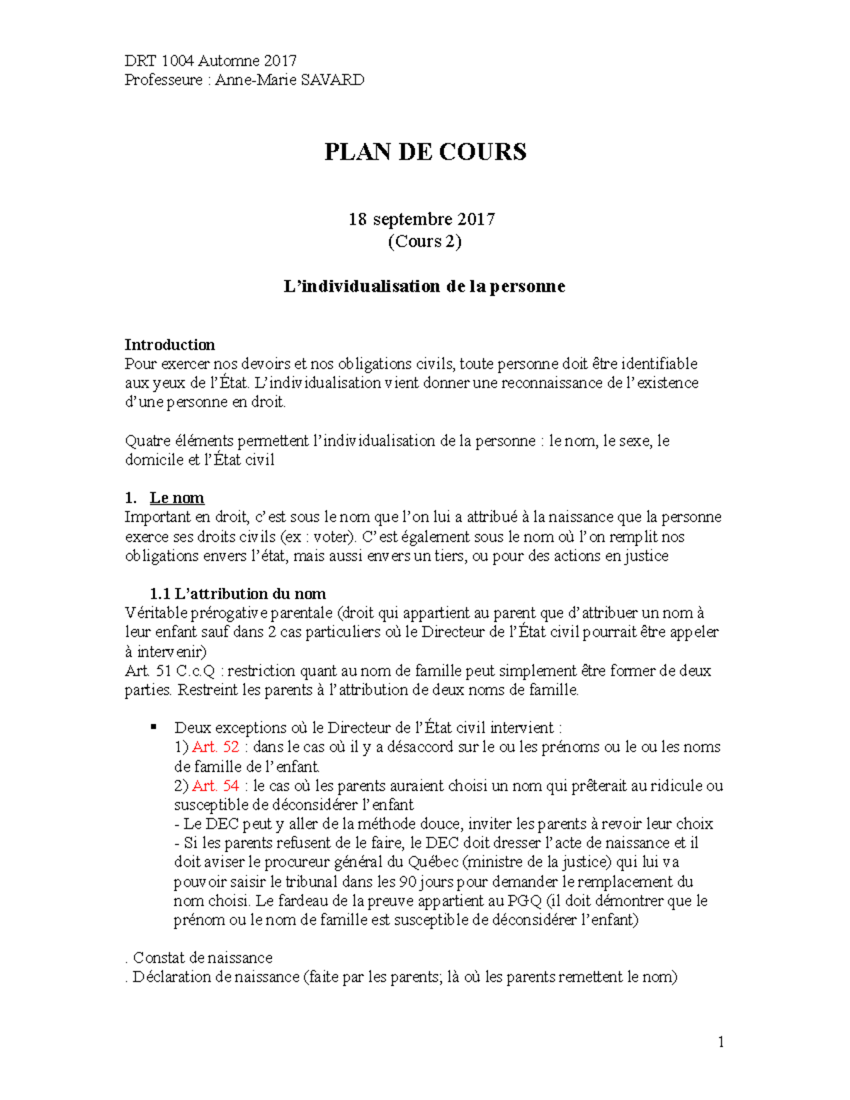 Plan de cours 2 A17 - Professeur Anne-Marie Savard - Professeure : Anne ...