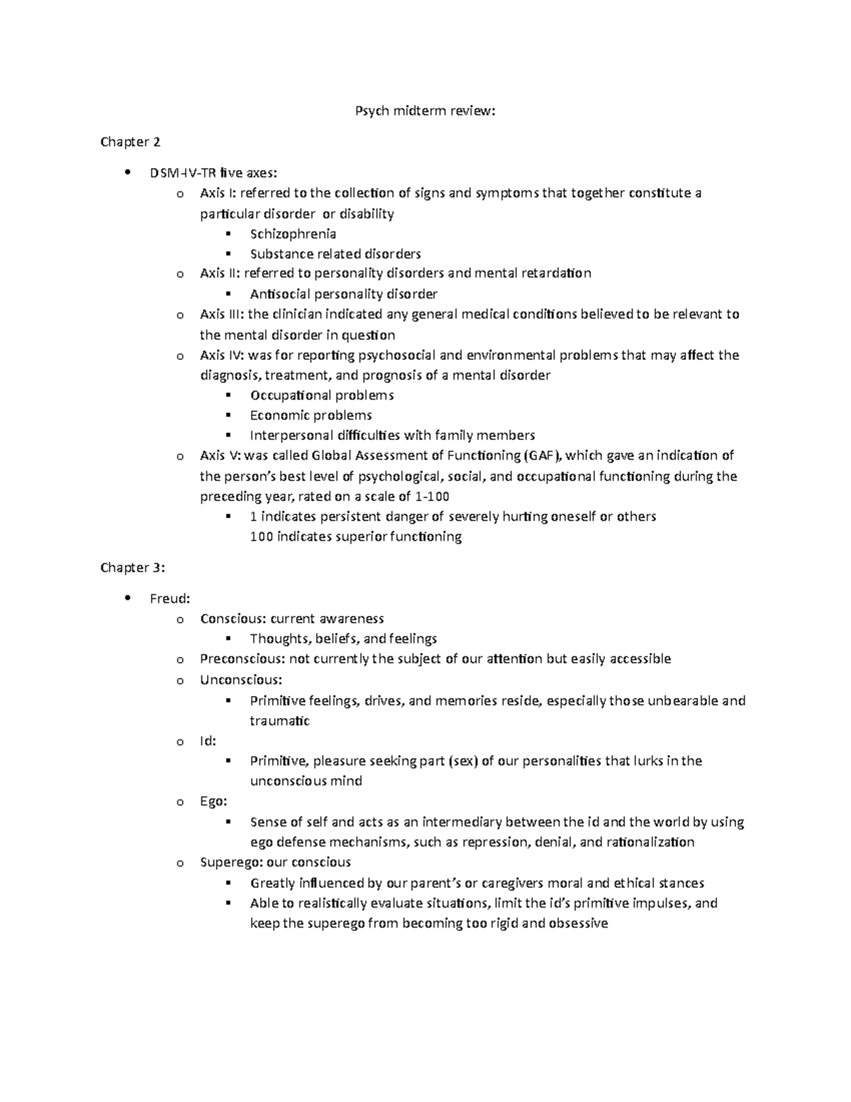 Psych midterm review - Psych midterm review: Chapter 2 DSM-IV-TR five ...
