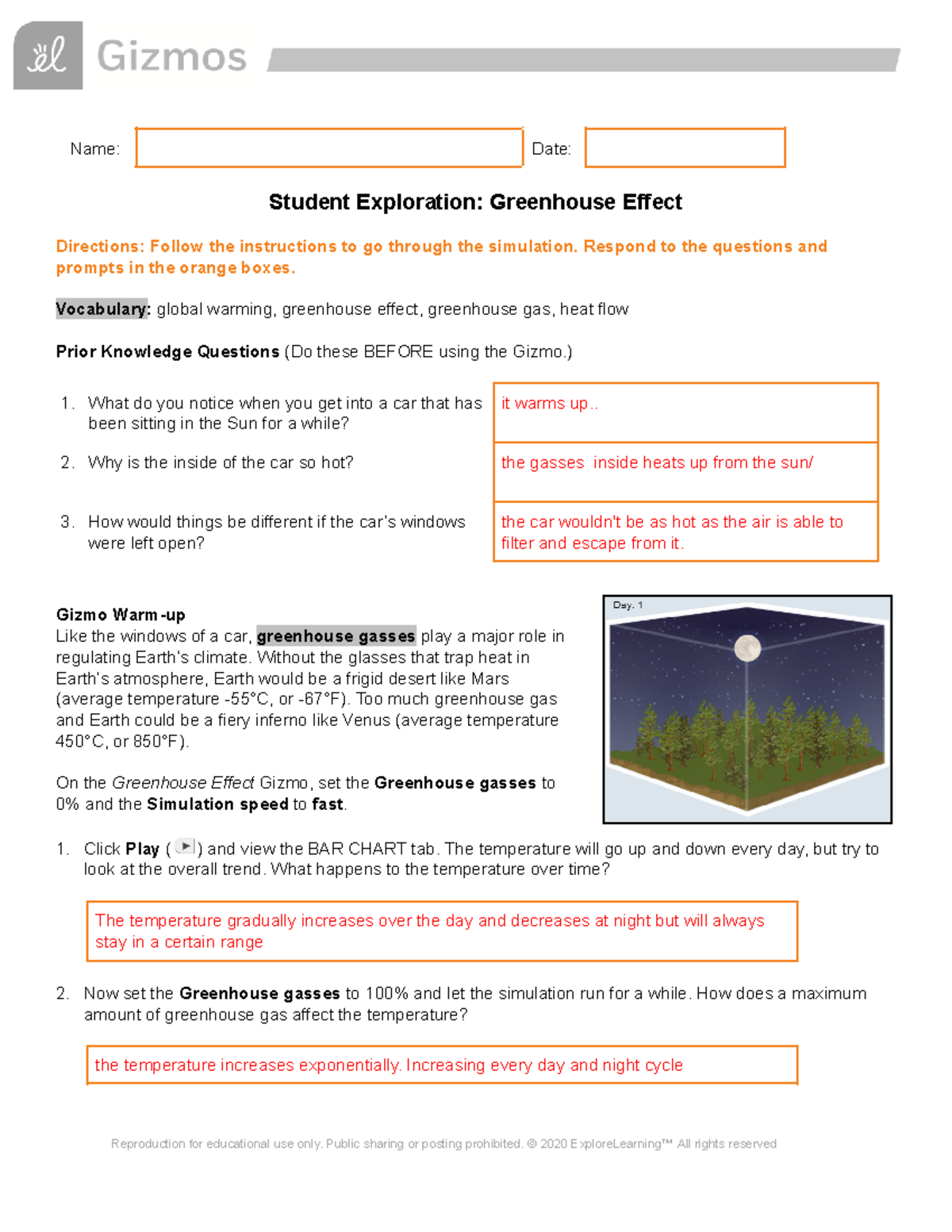 William Bayan - Greenhouse Effect Virtual Lab - Name: Date: Student ...