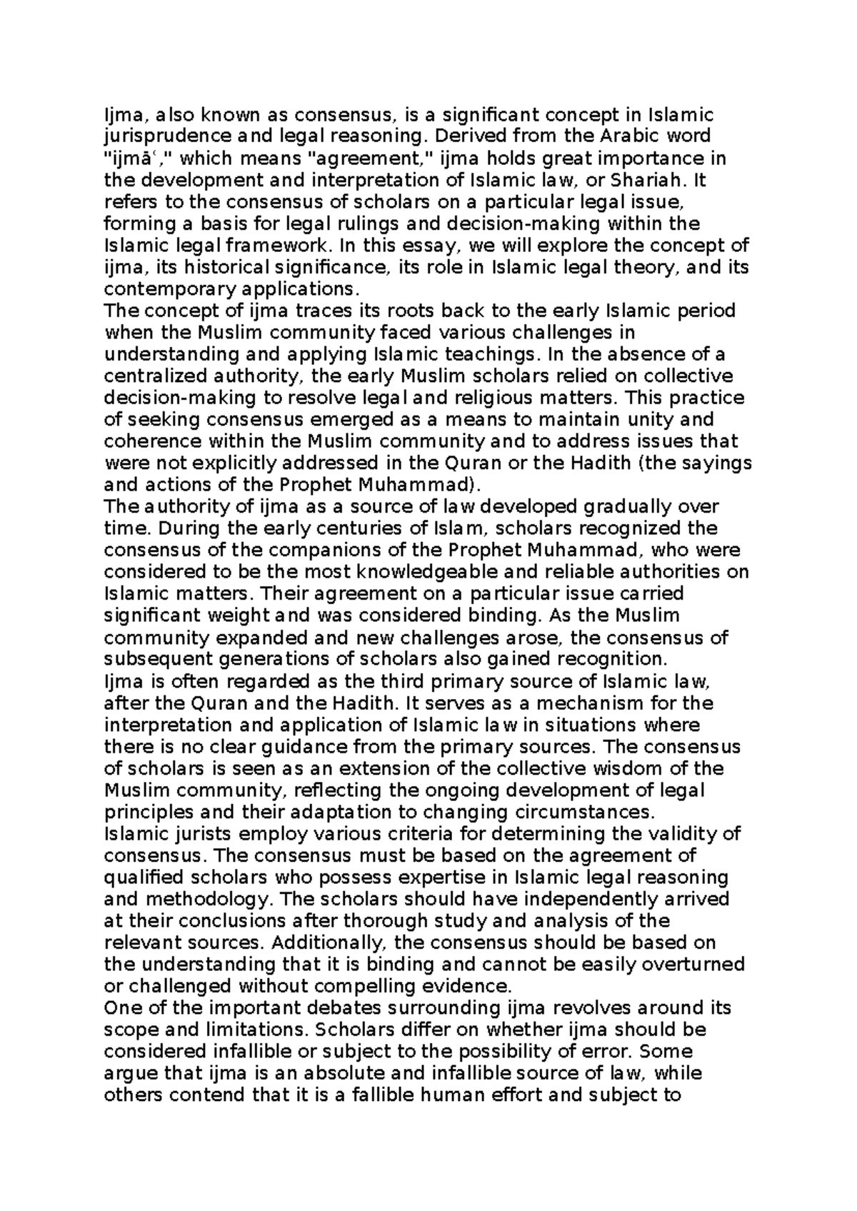 Ijma - Best answer on ijma - Ijma, also known as consensus, is a ...