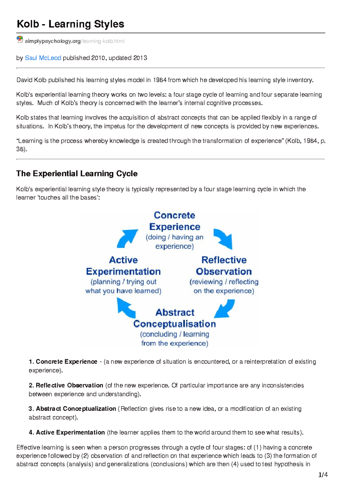 Kolb Learning styles - good - Kolb - Learning Styles simplypsychology ...