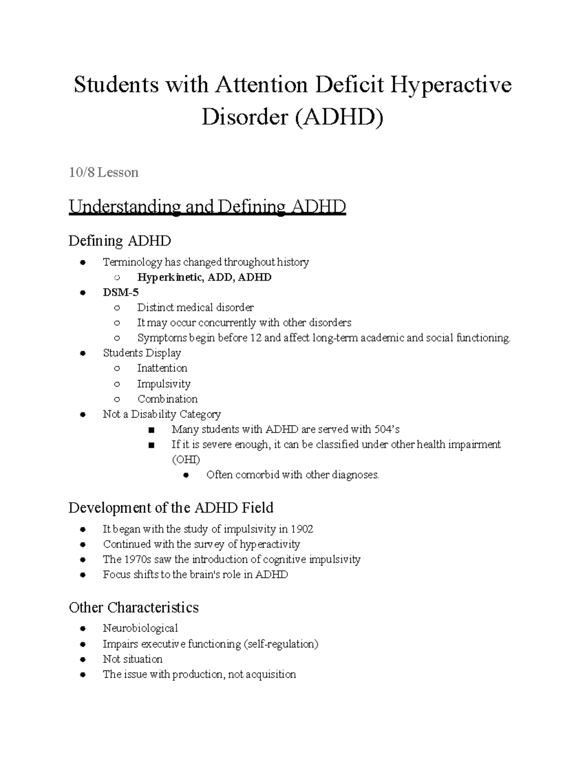 Week 7 lecture notes - Students with Attention Deficit Hyperactive ...