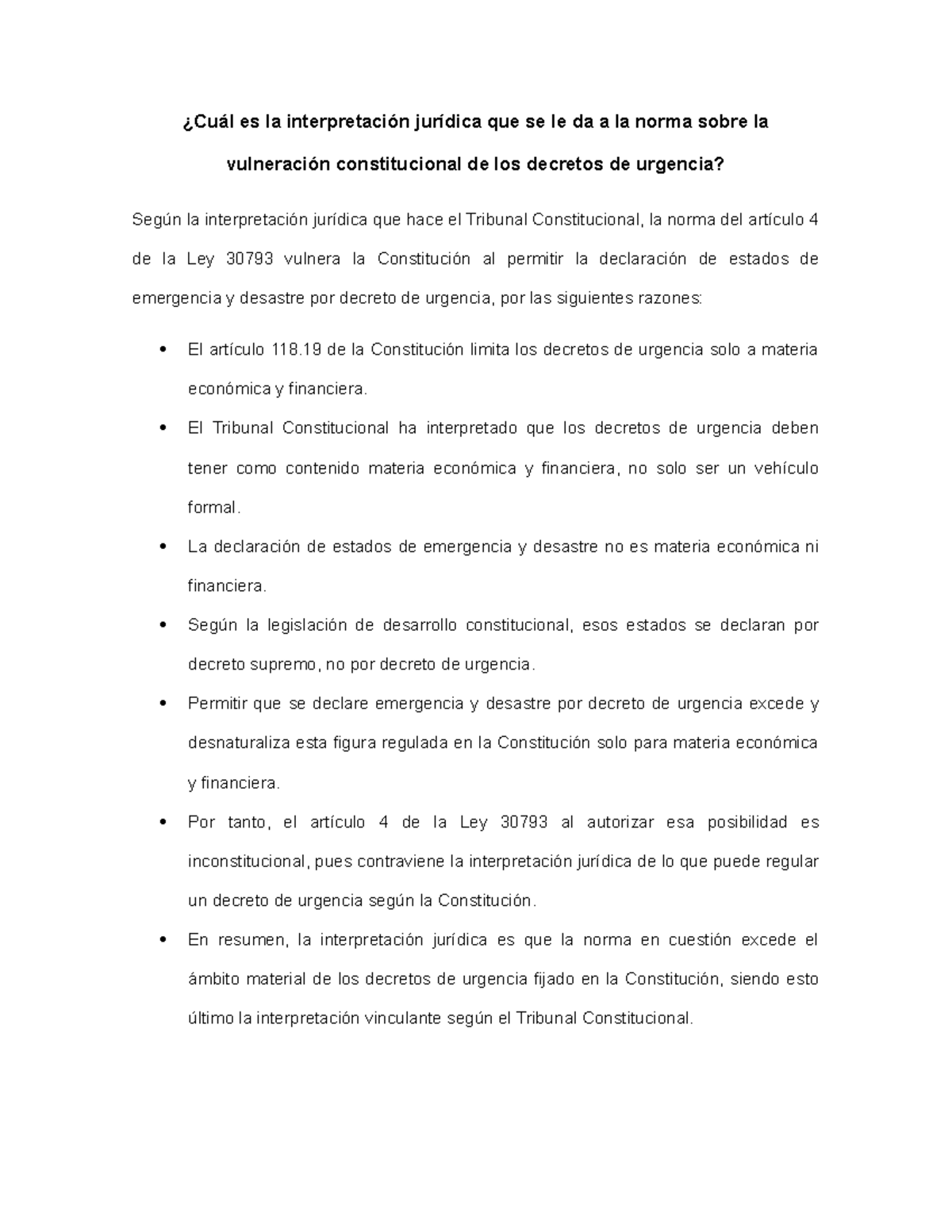 Cuál es la interpretación jurídica que se le da a la norma sobre la vulneración constitucional ...