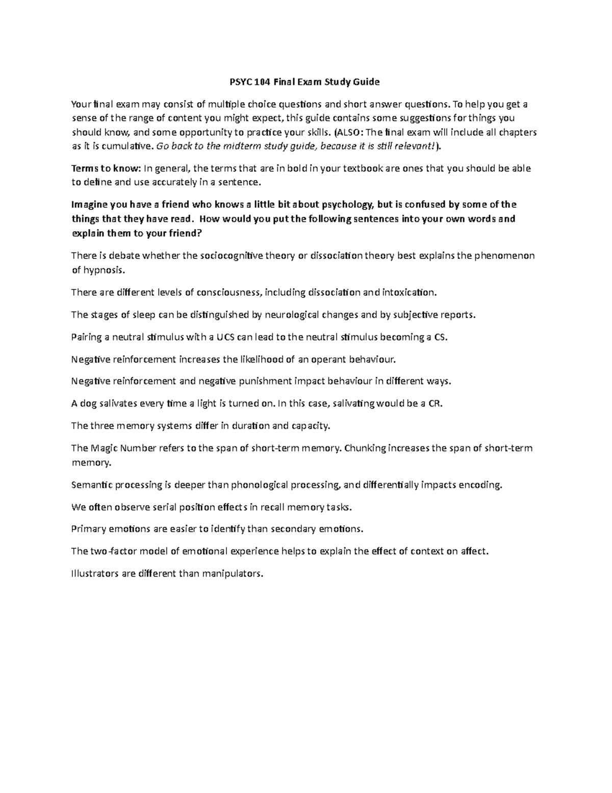 Final Exam Review PSYC 104 Fall 2021 - PSYC 104 Final Exam Study Guide ...