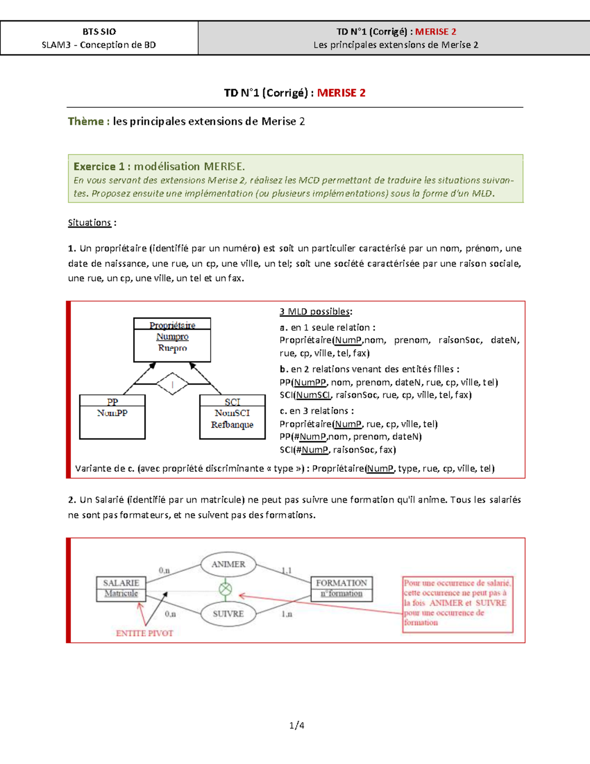 TD N°1 - Merise 2 - corrigé - SLAM3 - Conception de BD Les principales ...
