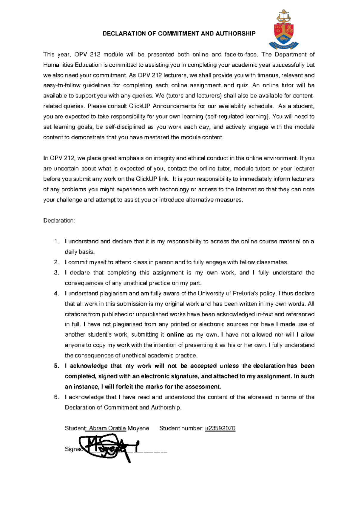 Declaration OF Commitment AND Authorship 1 - DECLARATION OF COMMITMENT ...