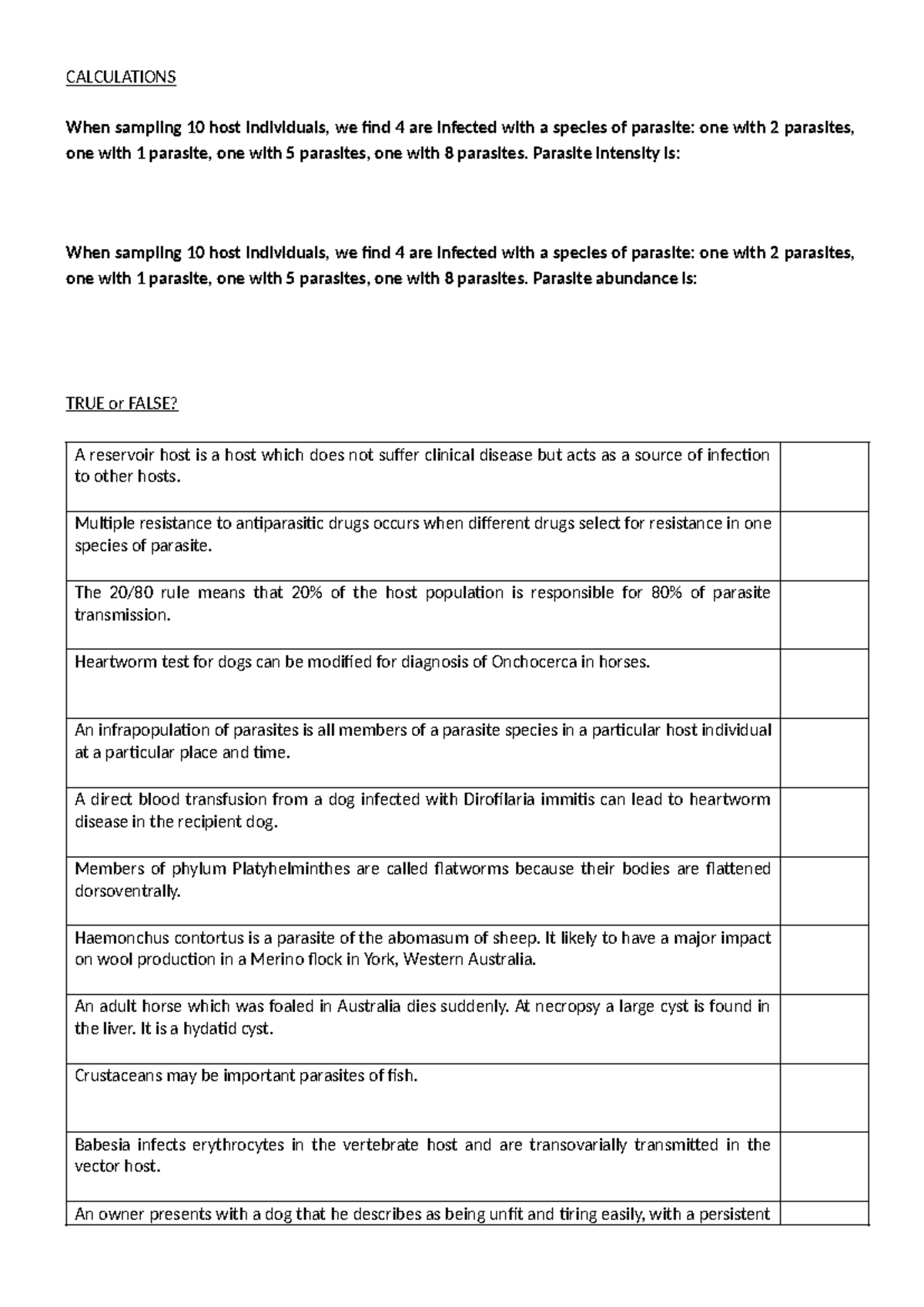 VET278 Practice Multiple Choice Questions - CALCULATIONS When sampling ...