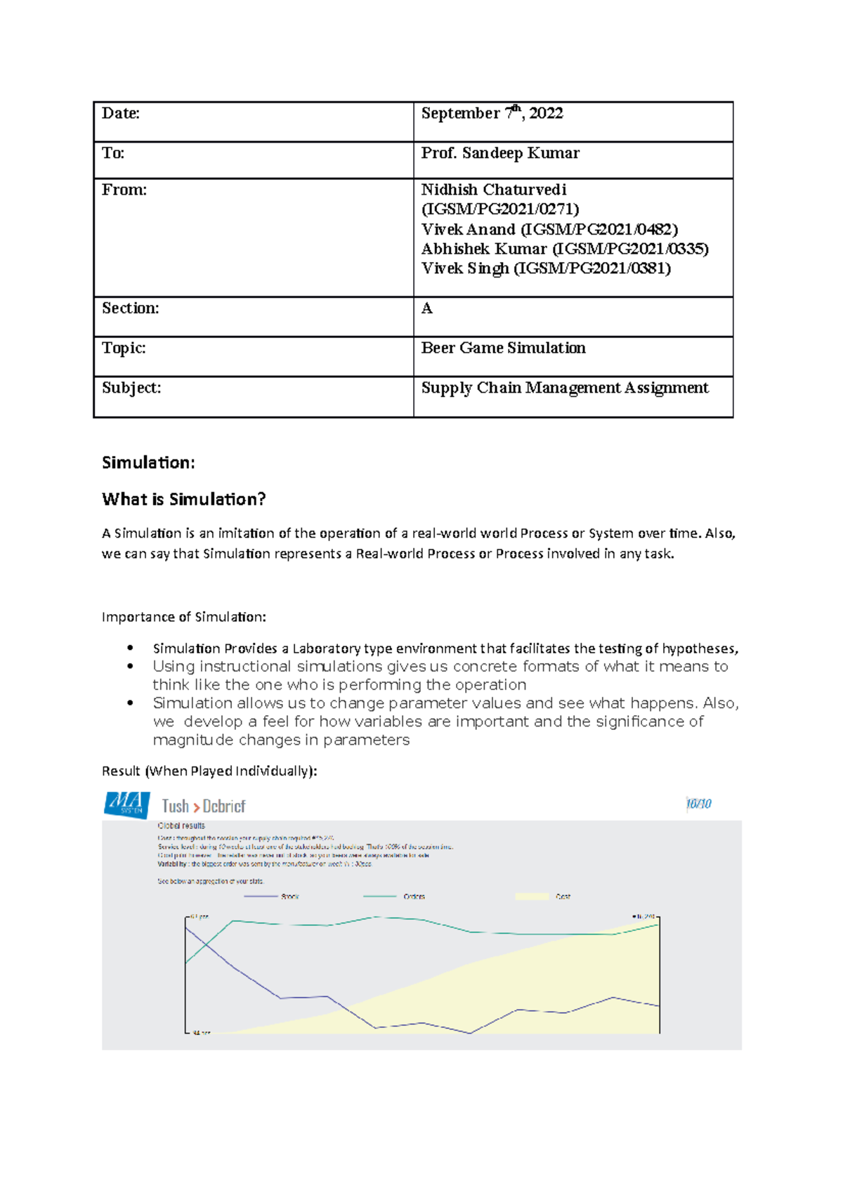 Supply Chain Management assignment 21-23 - Date: September 7th, 2022 To ...