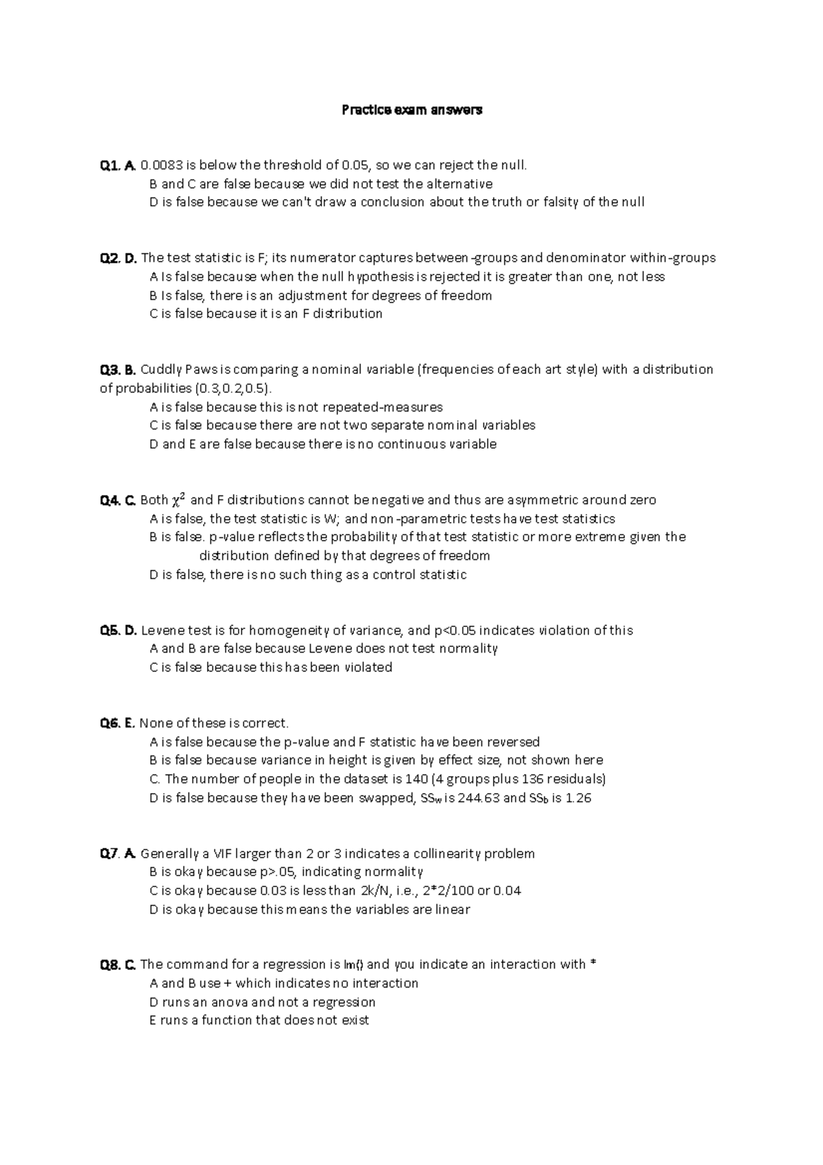 Practice-exam-answers - Practice exam answers Q 1. A. 0 is below the ...