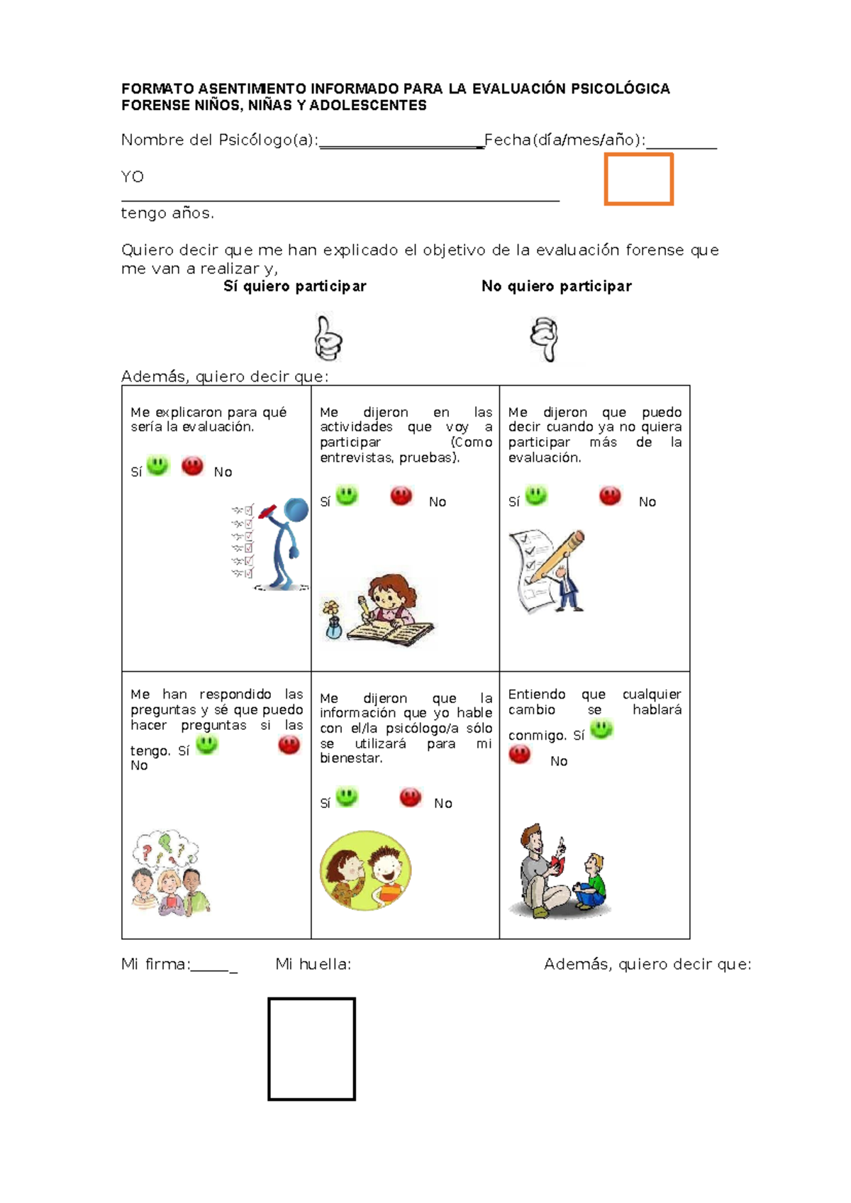 Formato DE Asentamiento Informado PARA Niños Adolescentes - FORMATO ...