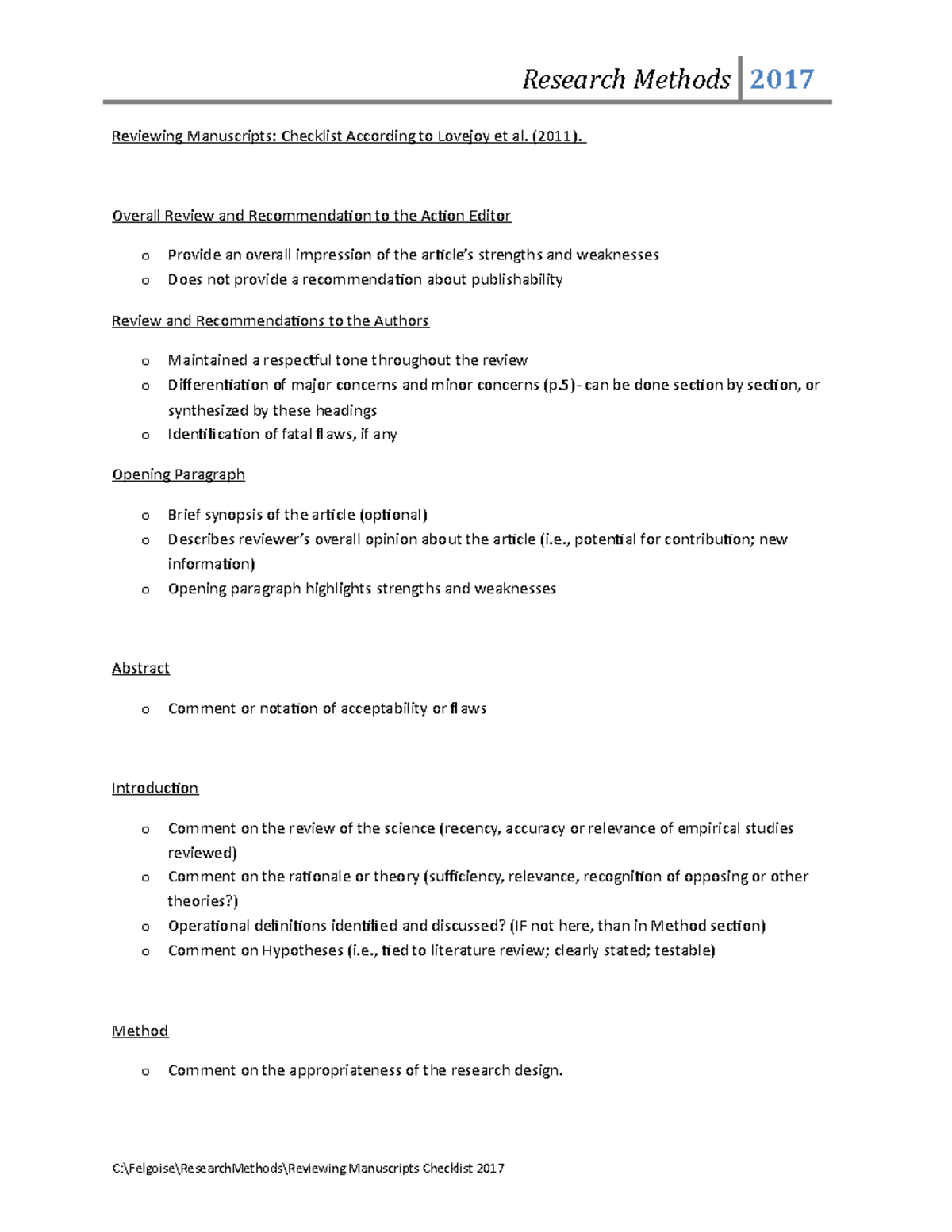 Reviewing Manuscripts Checklist 2017 (1) - Research Methods 2017 ...
