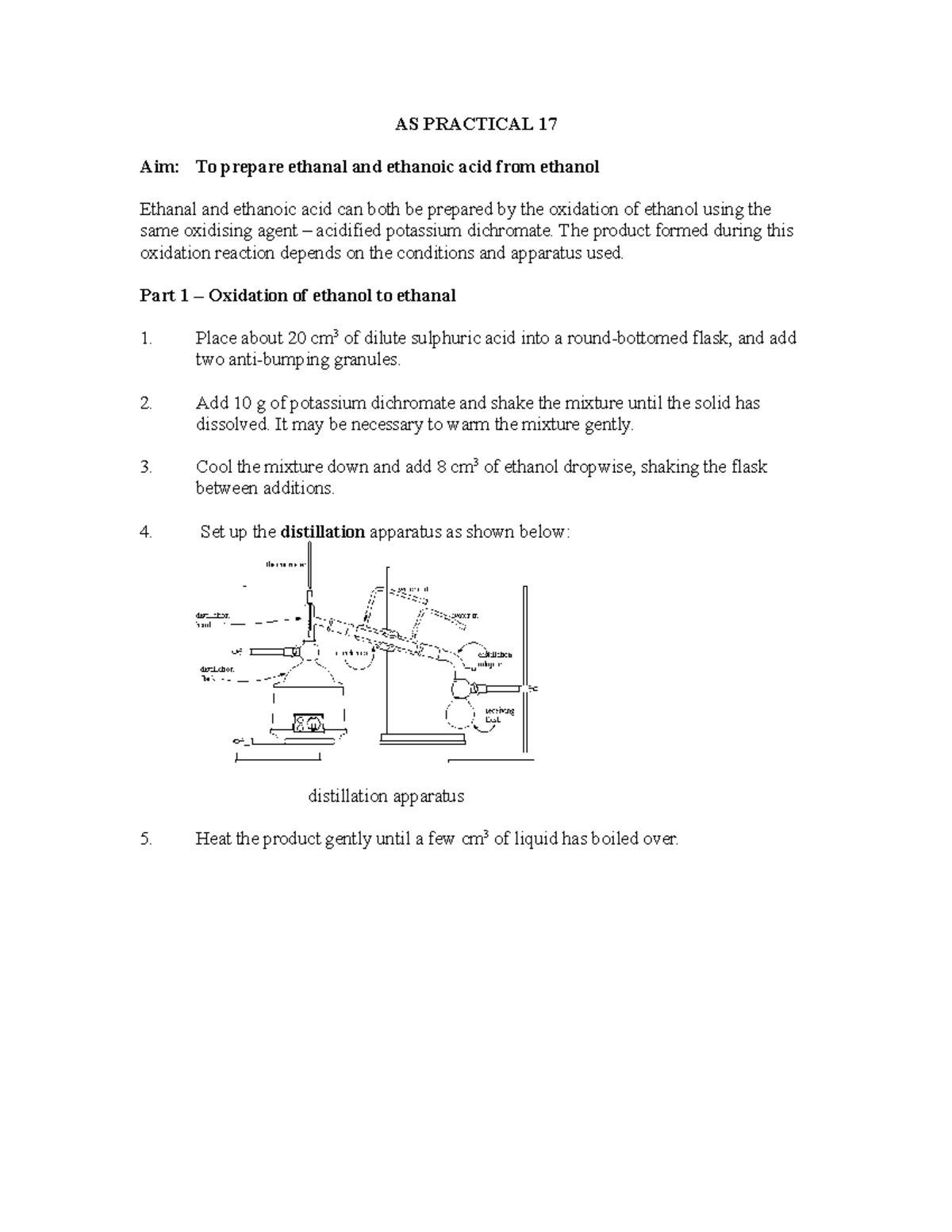 As practical 17 - oxidation of alcohols - AS PRACTICAL 17 Aim: To ...