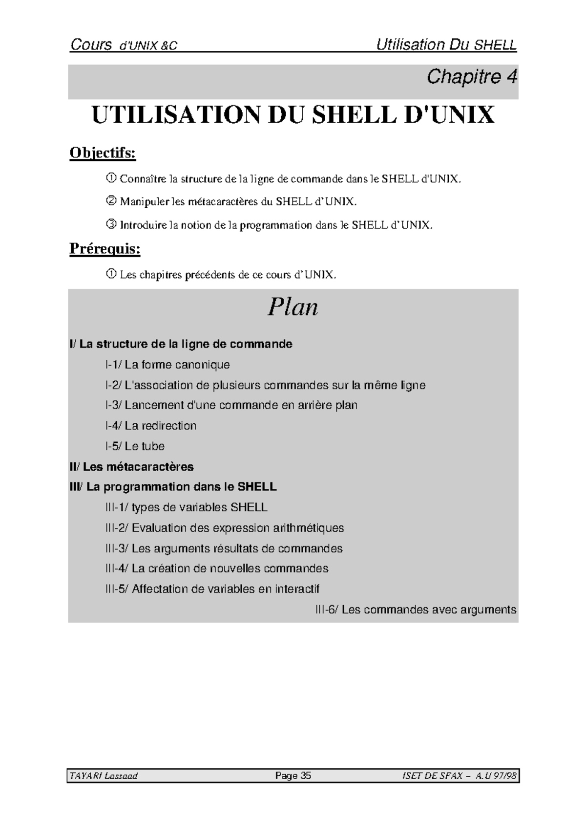 Utilisation Du Shell Unix Chapitre 4 Utilisation Du Shell Dunix
