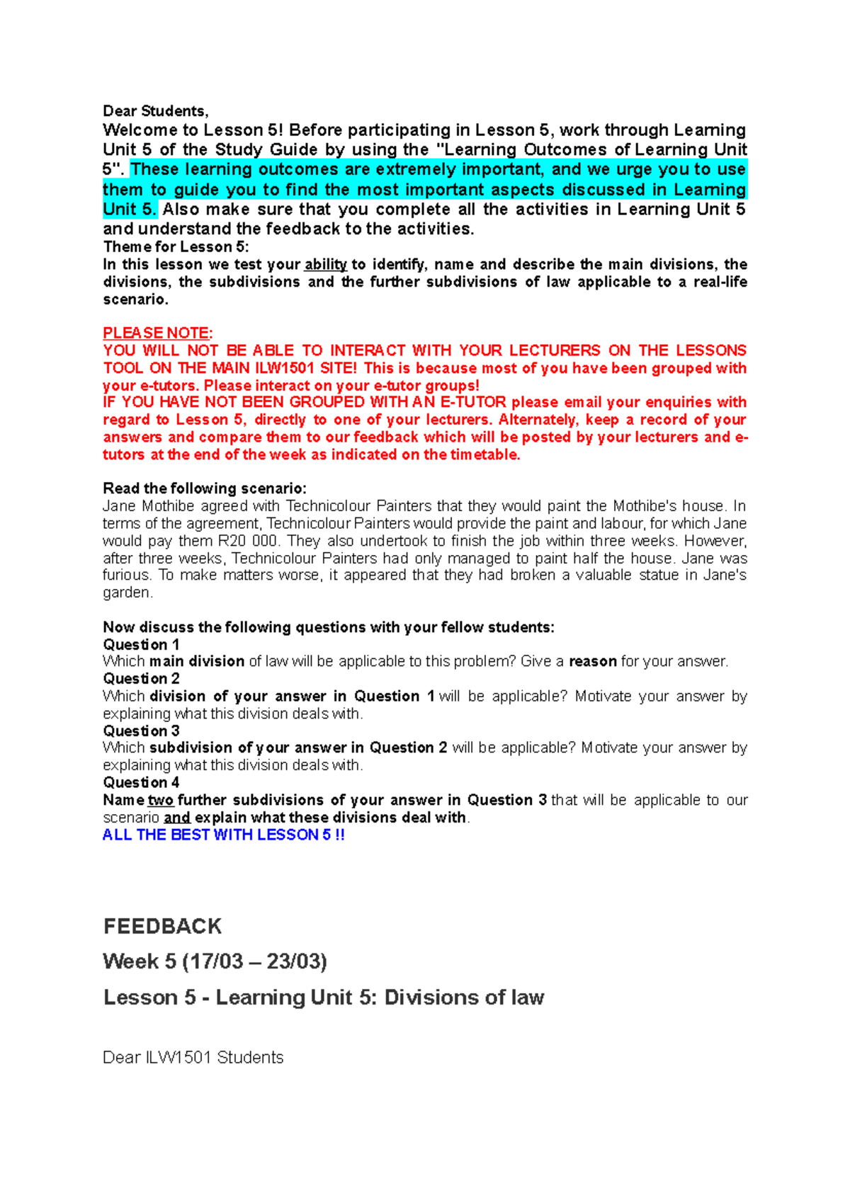 Lesson 5 - Dear Students, Welcome to Lesson 5! Before participating in ...