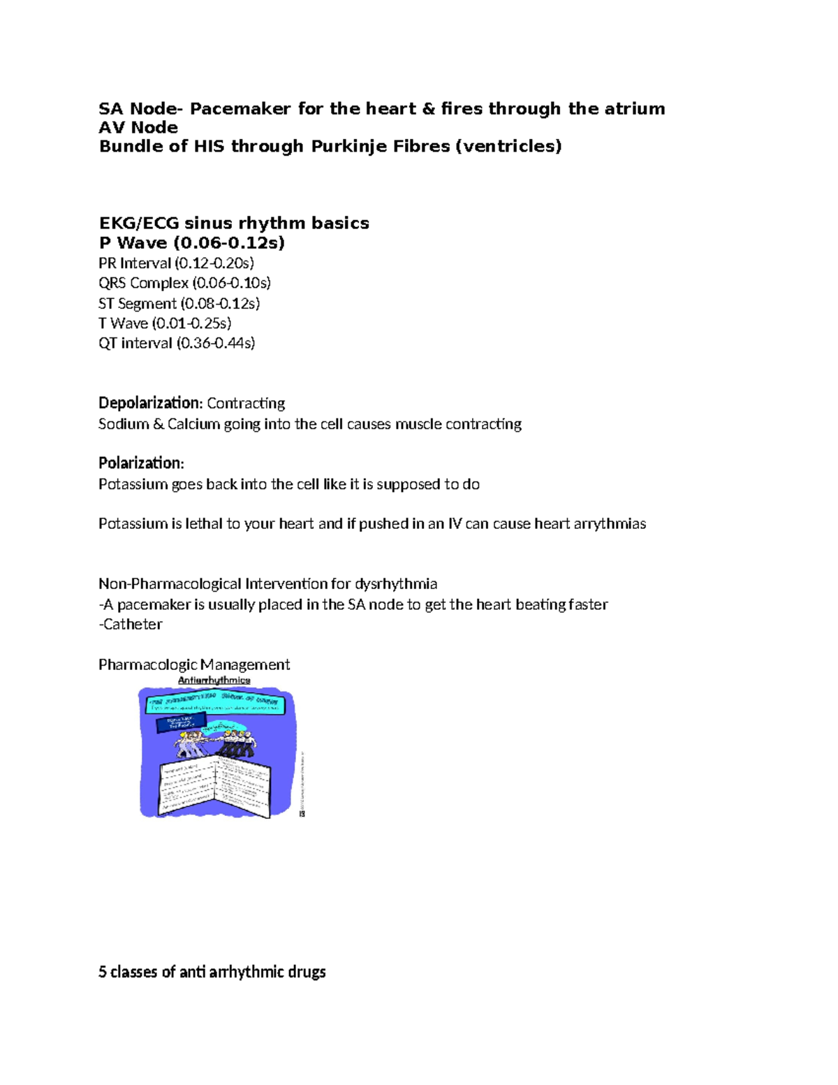 WEEK 8 Notes Pharm - SA Node- Pacemaker for the heart & fires through ...