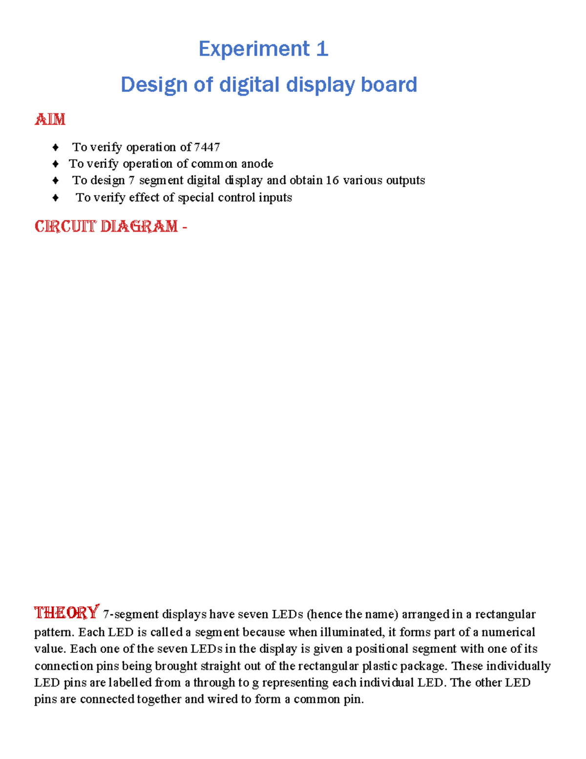 EXPT1 DIGITAL ELECTRONICS - Experiment 1 Design of digital display board AiM & To verify - Studocu
