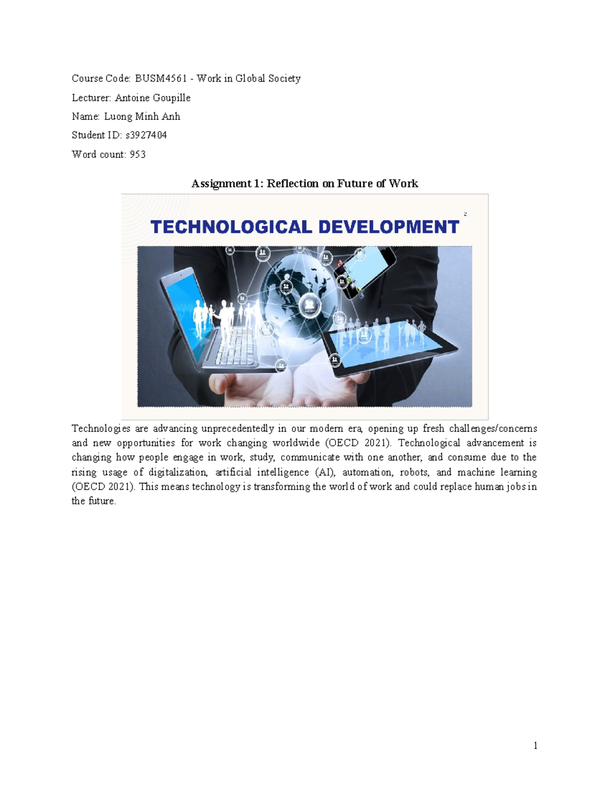 WIGS Assignment 1 - Course Code: BUSM4561 - Work in Global Society ...