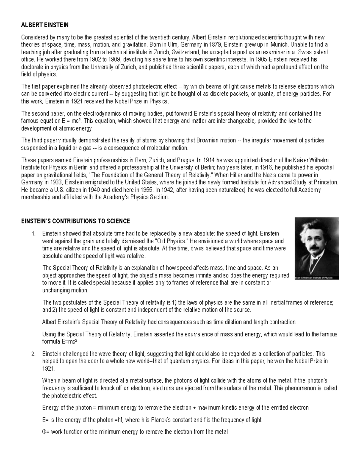 Einstein Contributions TO Science - ALBERT EINSTEIN Considered by many ...