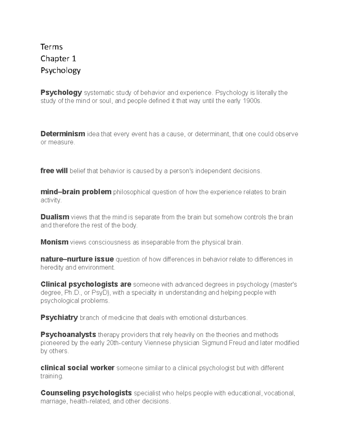 Chapter 1 Terms Psychology - Terms Chapter 1 Psychology Psychology ...