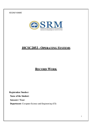 Lab Manual - REGNO-NAME 18CSC205J - OPERATING SYSTEMS RECORD WORK Registration Number: Name of ...