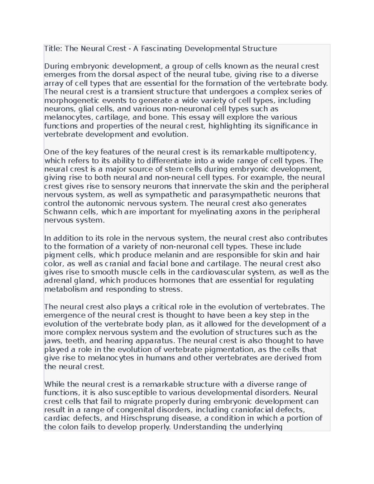 The Neural Crest - A Fascinating Developmental Structure - The neural ...