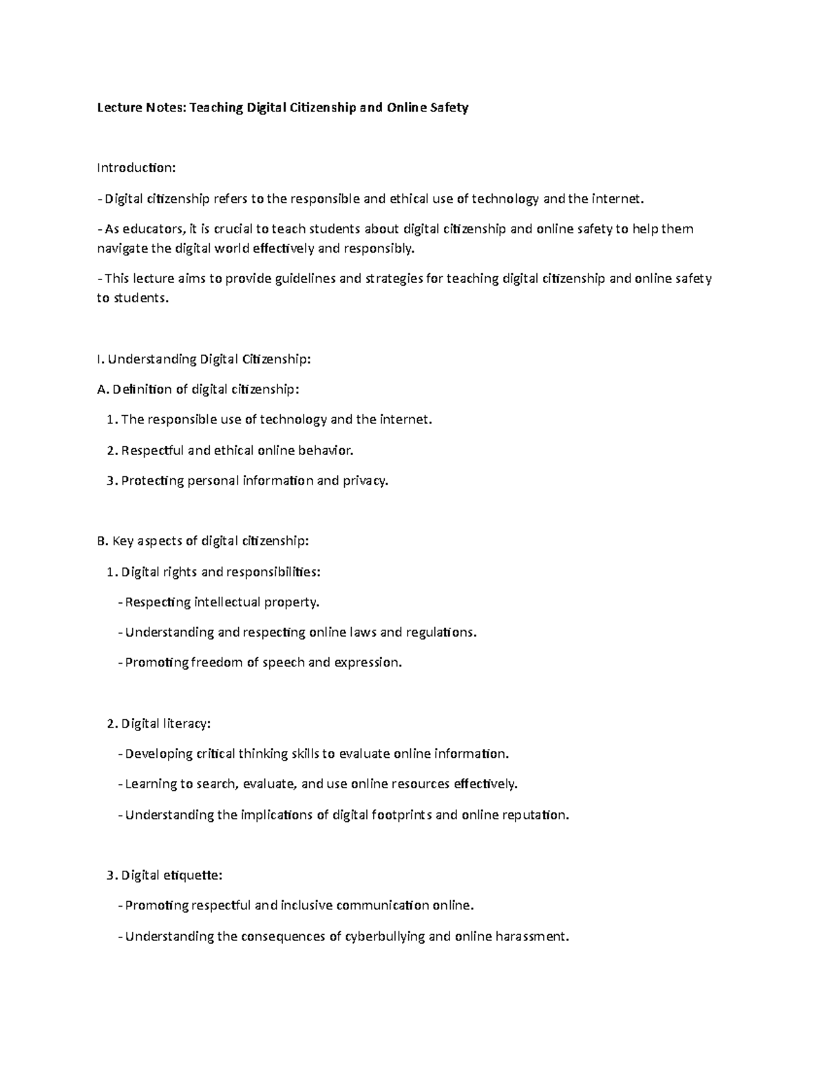 Lecture Notes: Teaching Digital Citizenship and Online Safety - Lecture ...