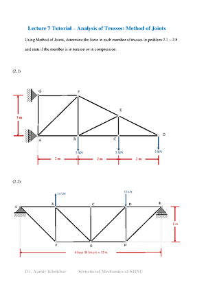 Lecture 9 Tutorial-Deflection in Trusses - Dr. Aamir Khokhar Structural ...