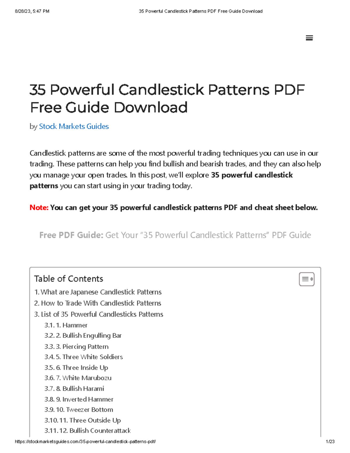 35 Powerful Candlestick Patterns PDF Free Guide Download - These ...