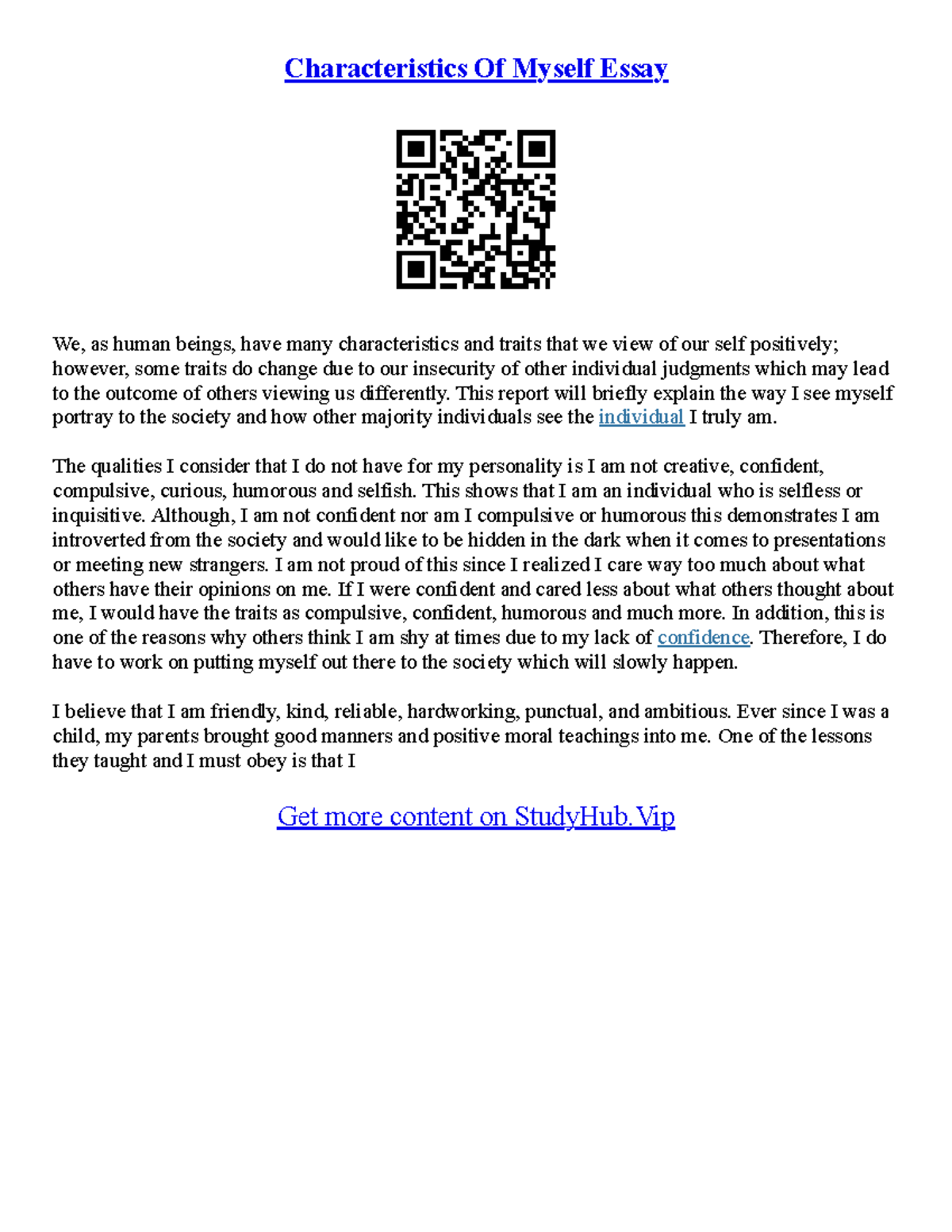 Writing An Essay About Yourself - Characteristics Of Myself Essay We ...